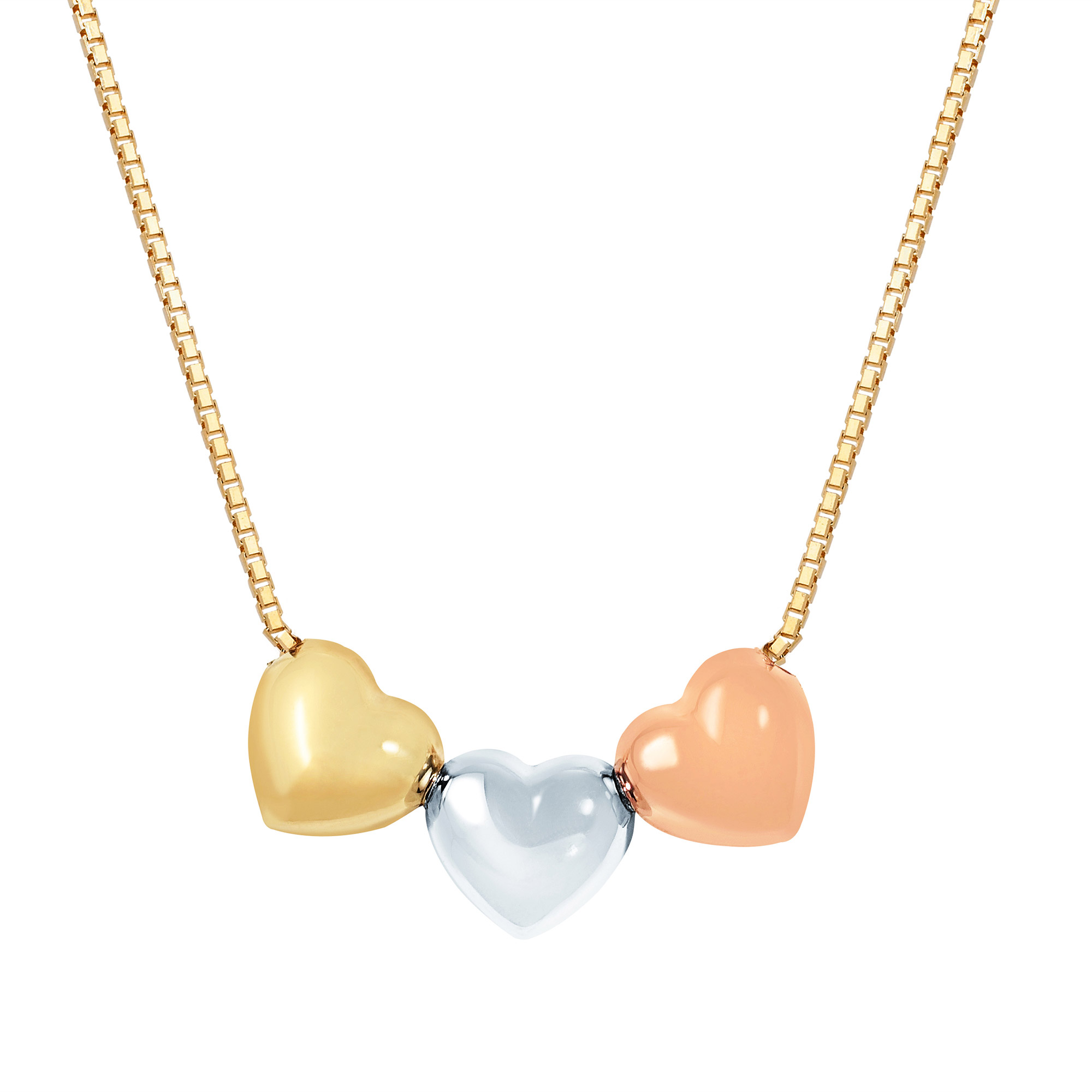 High Polish Puffed Heart Necklace in Tri-colour Gold | Costco