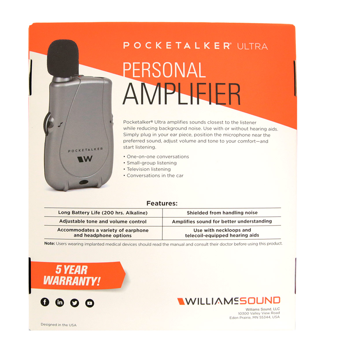 Williams Sound Pocketalker Ultra, Personal Amplifier | Costco