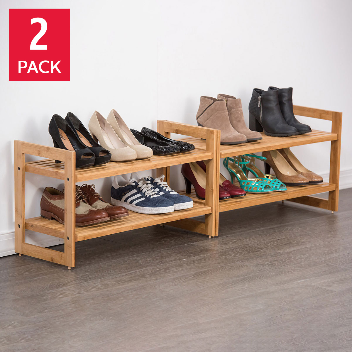 TRINITY Bamboo 2-tier Shoe Rack, 2-pack | Costco