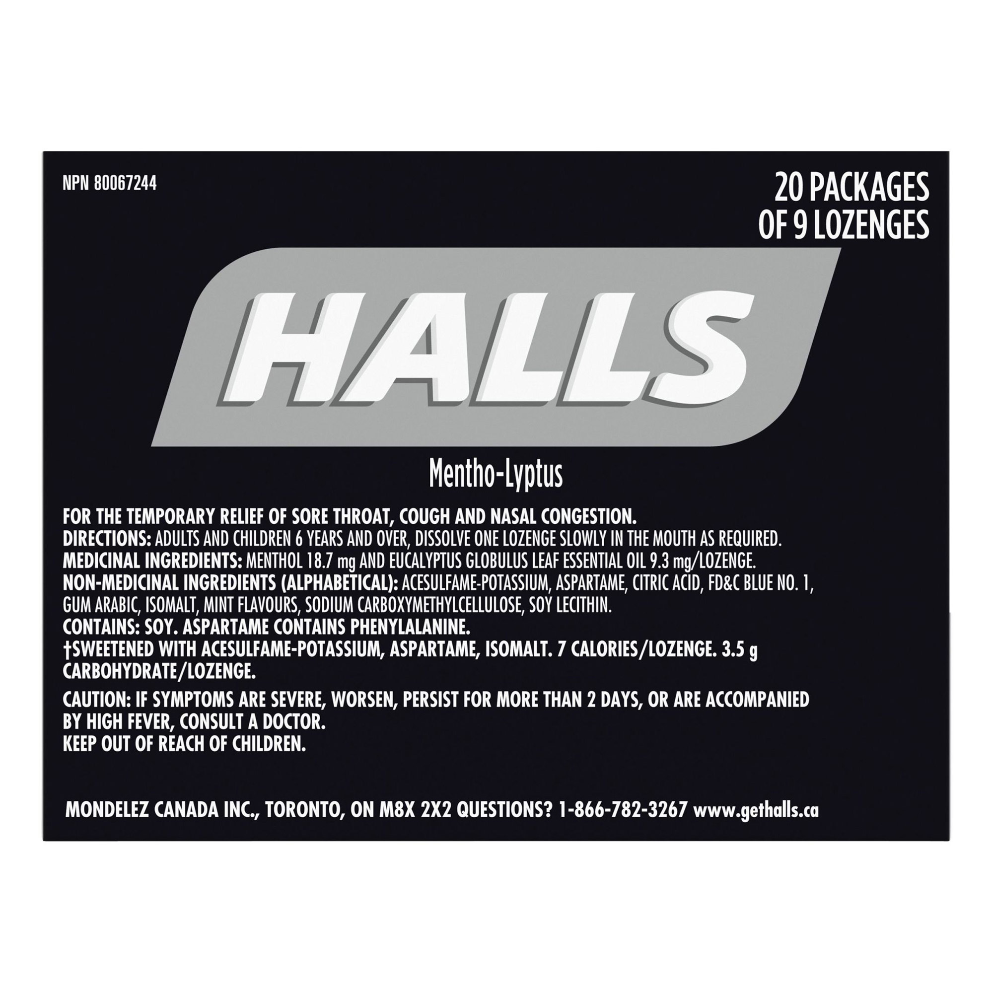 Halls Extra Strong Menthol With No Sugar Added Cough Drops, 20 × 9 ...
