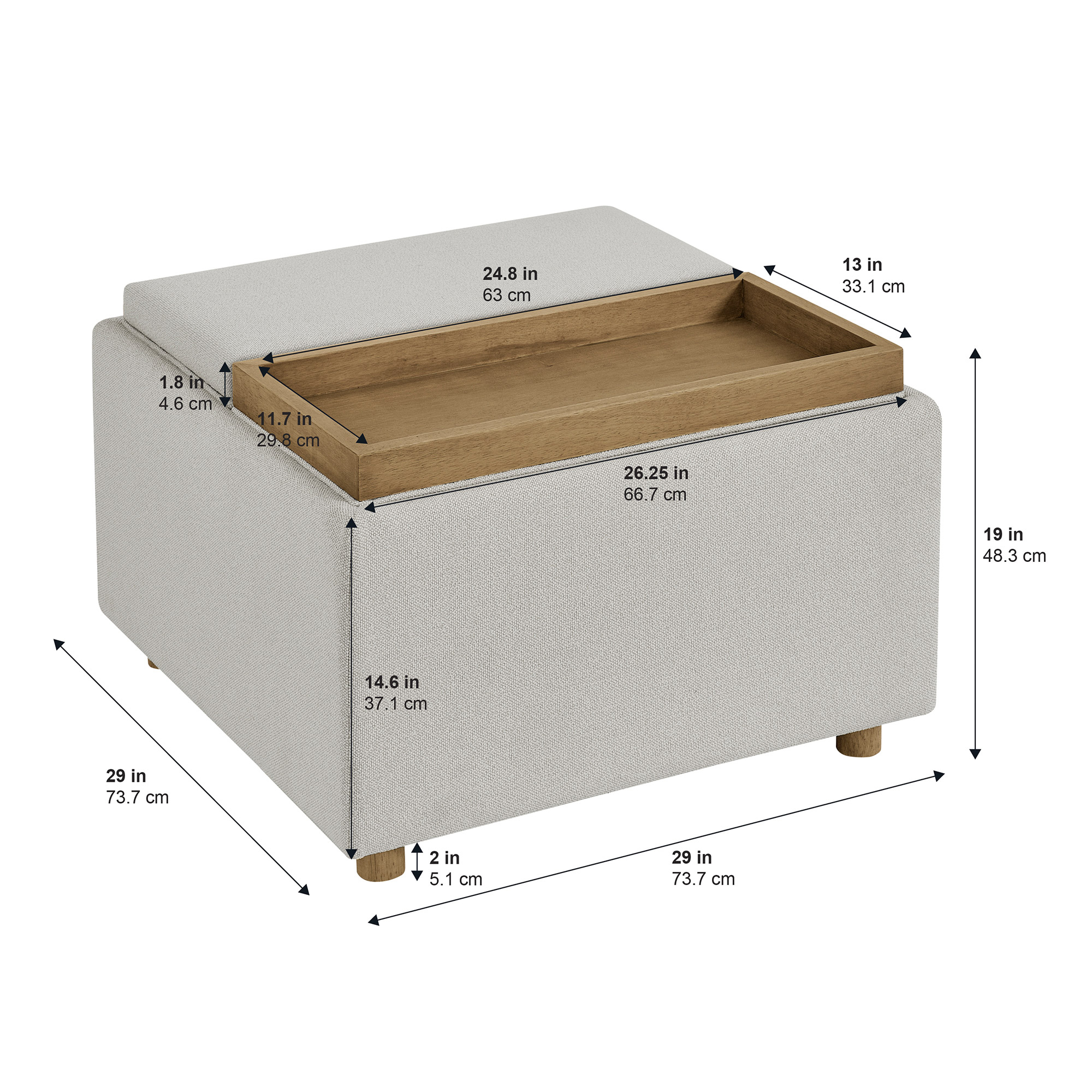 Henredon Sona Fabric Storage Ottoman with Reversible Wood Tray Tops ...