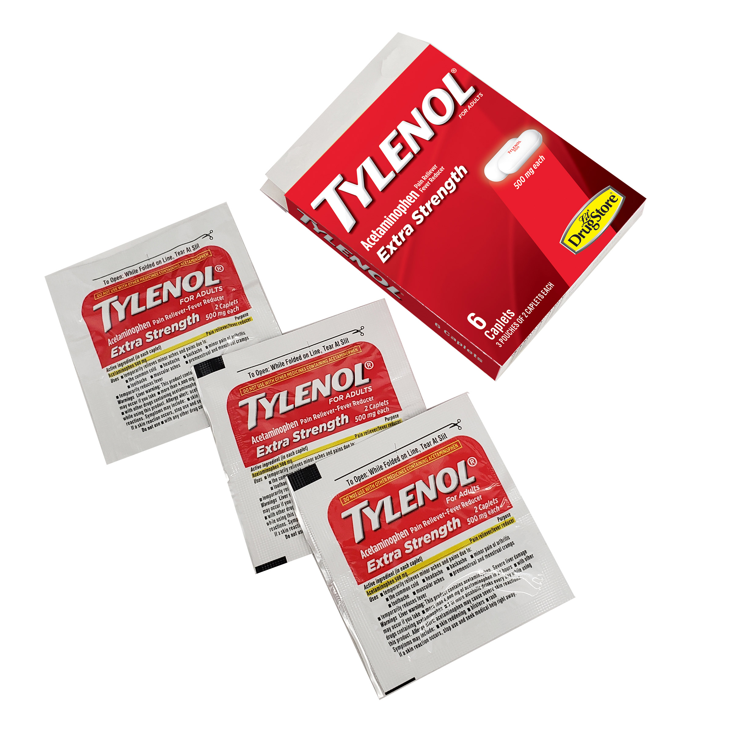 Tylenol Extra Strength Acetaminophen, 500 mg, 3 Servings per Box, 6 ...