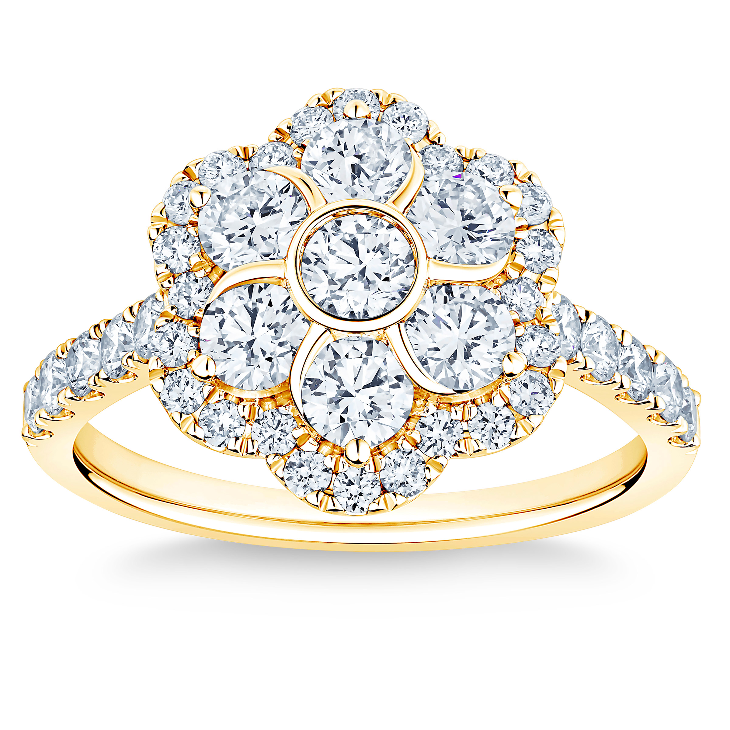Round Brilliant 1.60 ctw VS2 Clarity, I Color Diamond 14kt Gold Flower ...
