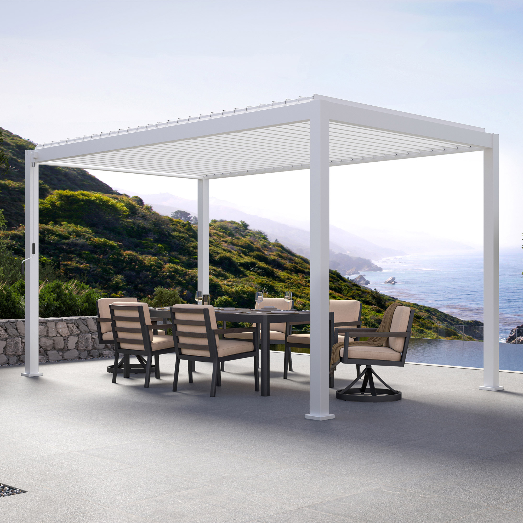Mirador 8.8 ft. x 14.4 ft. Adjustable Louvered Aluminum Pergola | Costco