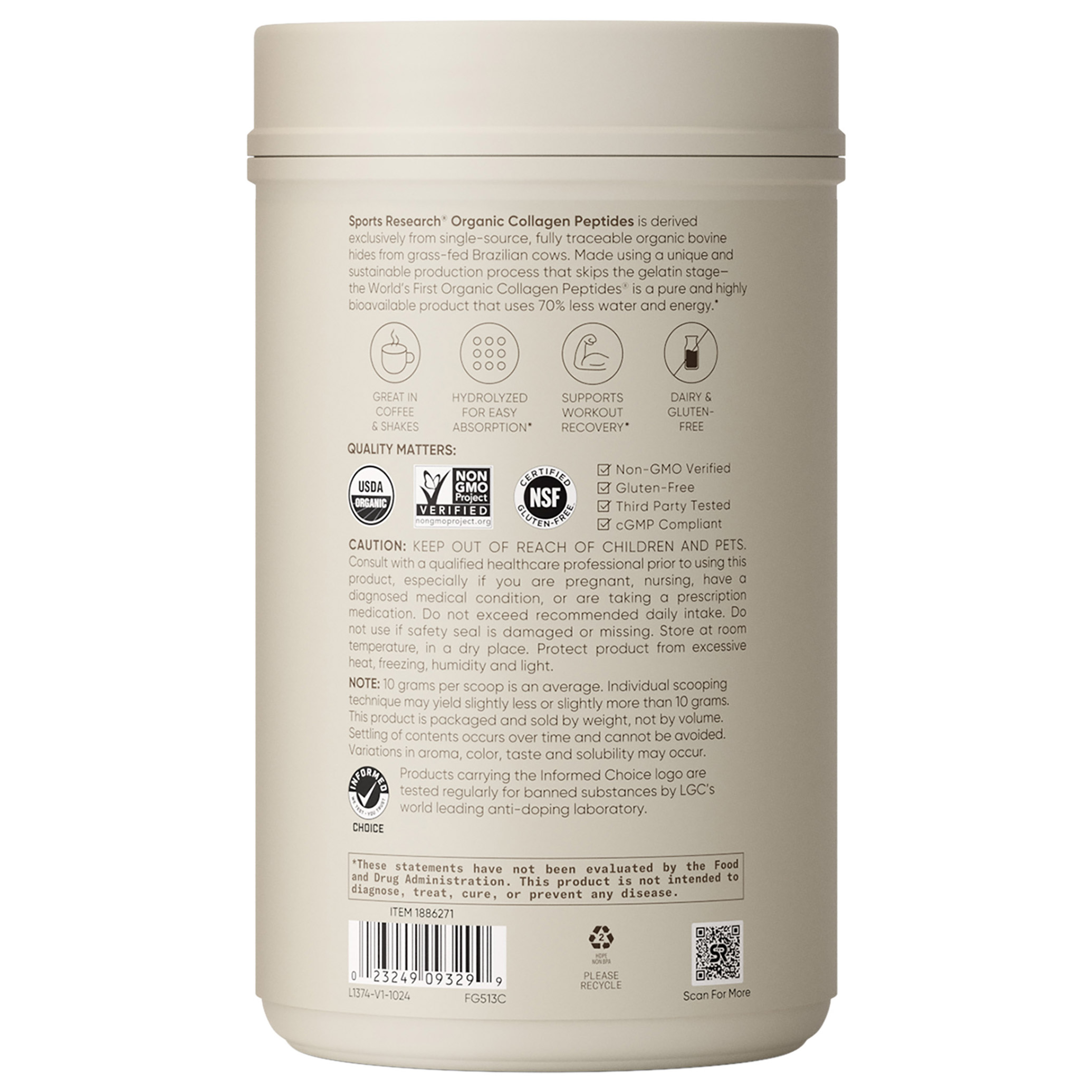 Sports Research Organic Collagen Peptides, 1.5 lbs | Costco