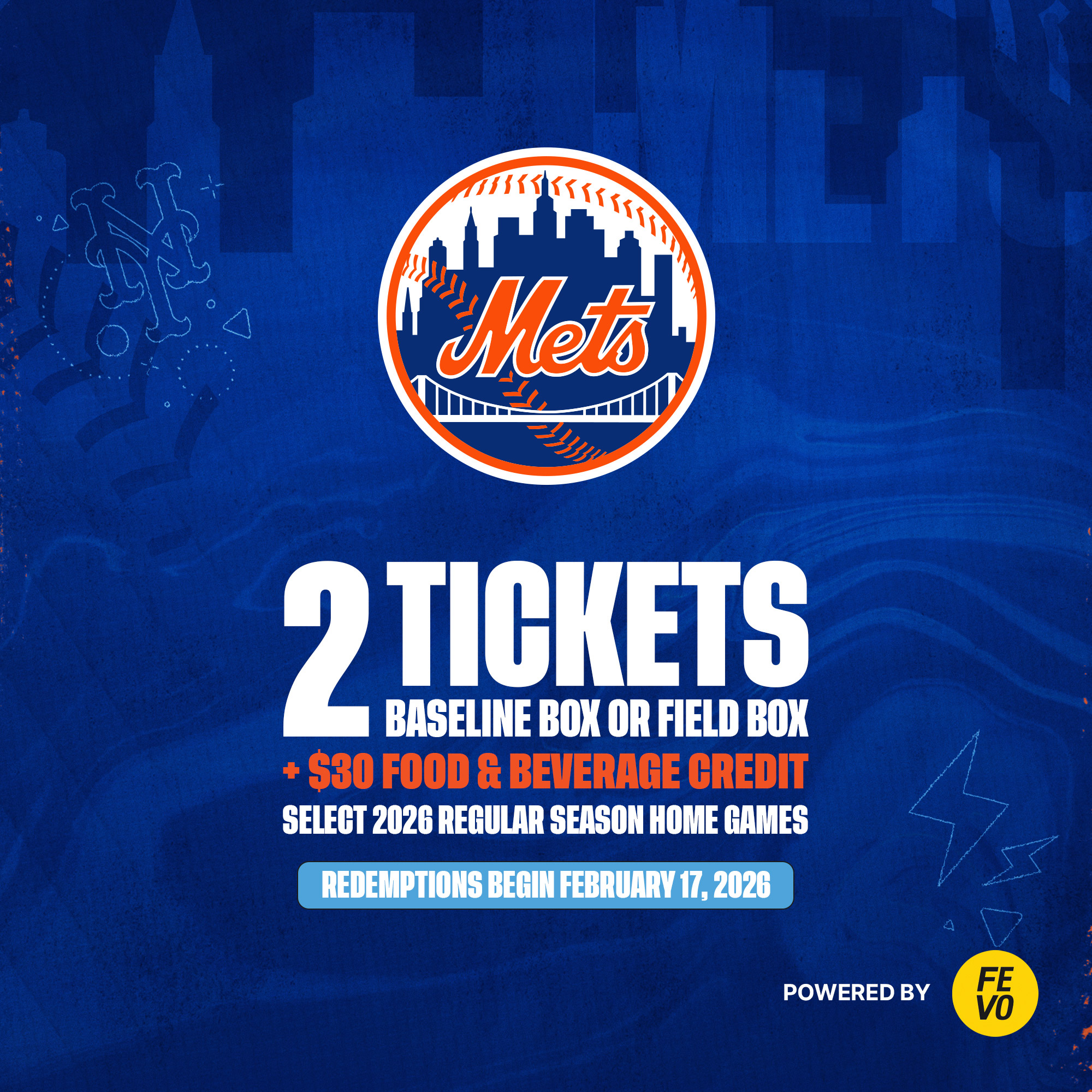 New York Mets - Two Baseline or Field Box Tickets + $30 Food & Beverage ...