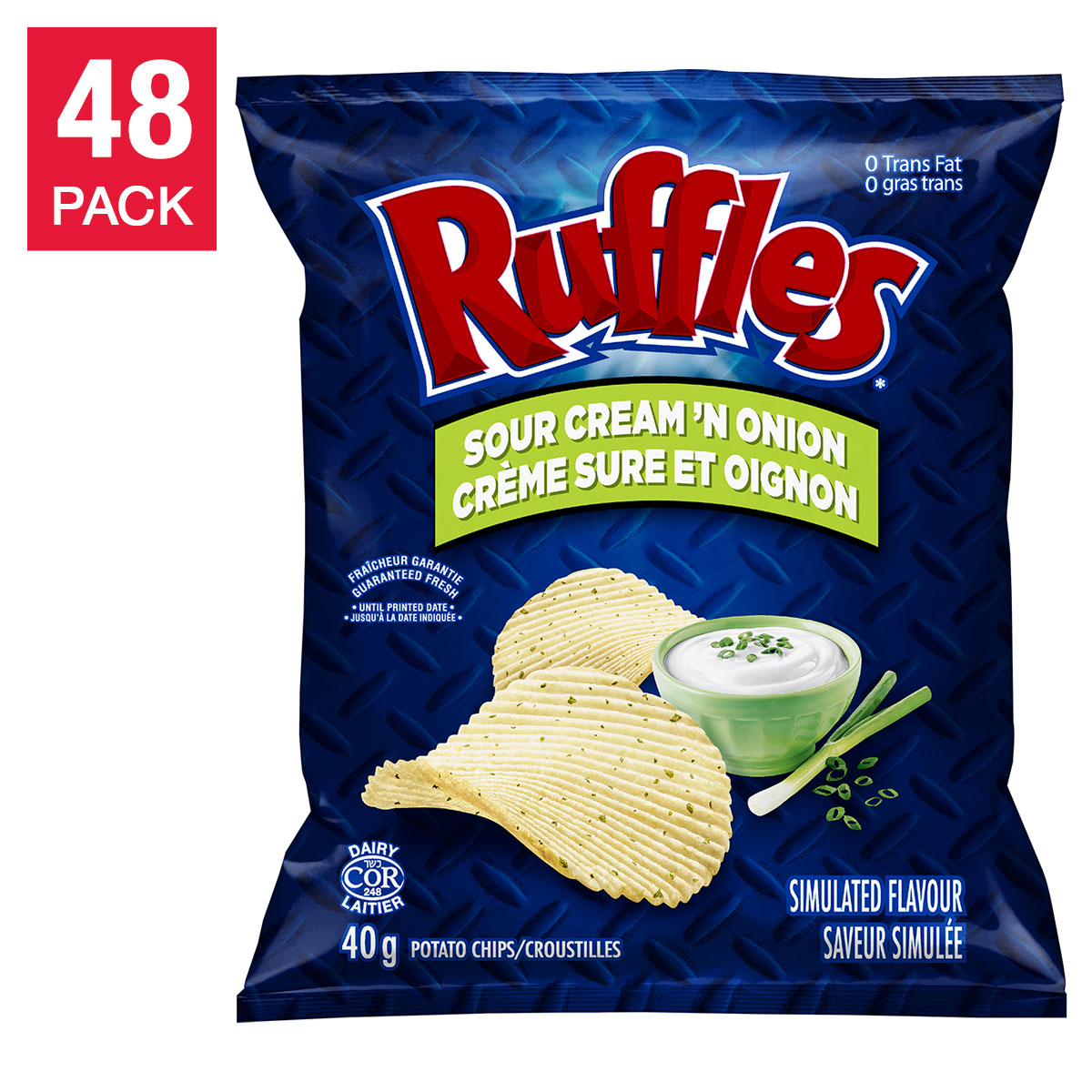 Ruffles Sour Cream 'n Onion Potato Chips, 48 × 40 g | Costco