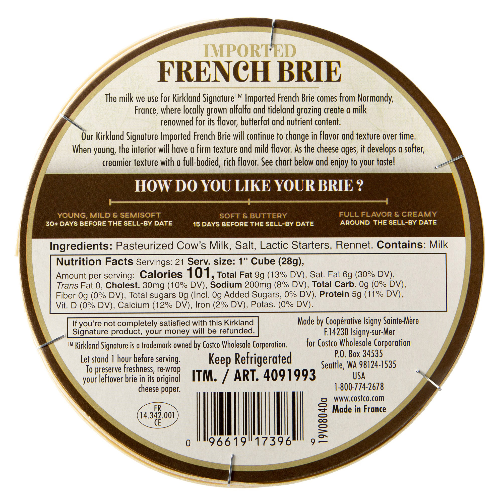 Kirkland Signature Imported French Brie, 1.32 lbs | Costco