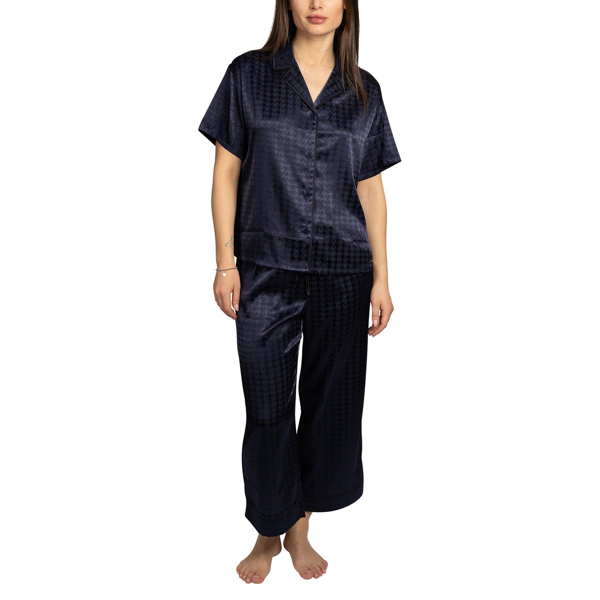BCBGMAXAZRIA Women's Satin Jacquard Notch Collar Pajama Set BCBGMAXAZRIA Women's Satin Jacquard Notch Collar Pajama Set
