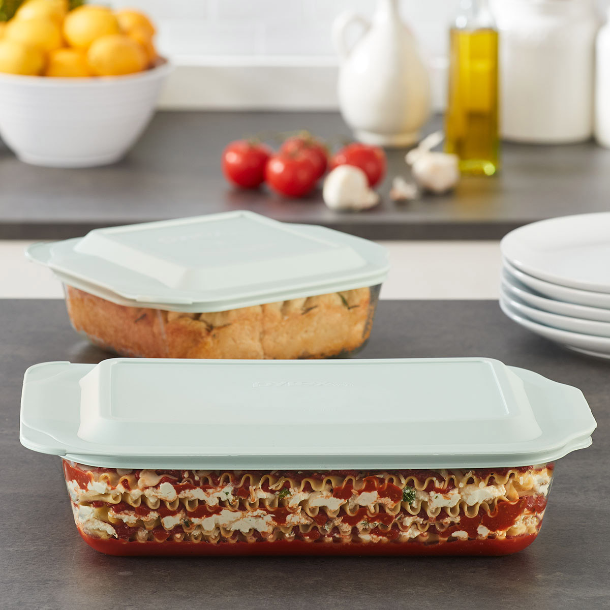 Pyrex Deep Glass Baking Dish with Plastic Lids Set, 4-pieces | Costco