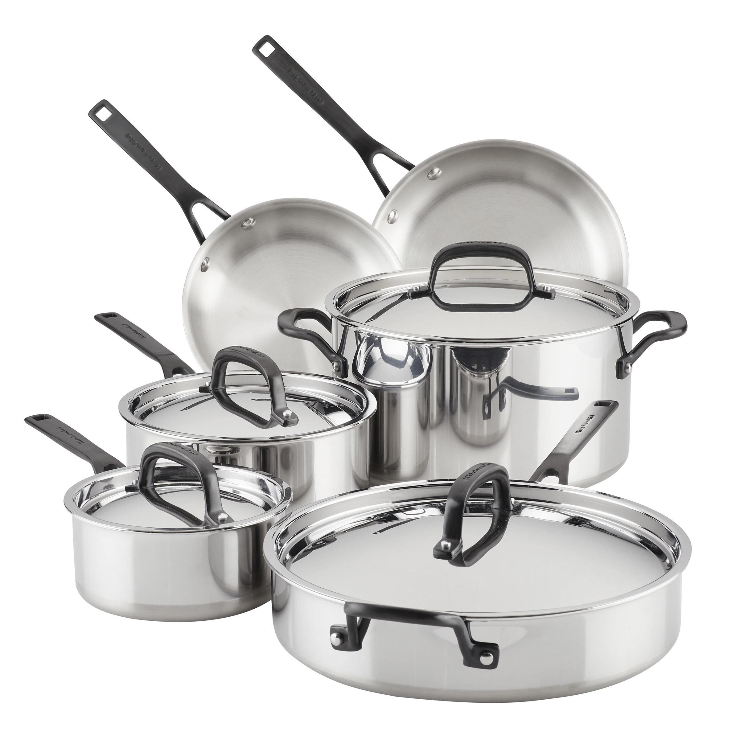 KitchenAid 5-Ply Clad Stainless Steel Cookware Set, 10-pieces | Costco