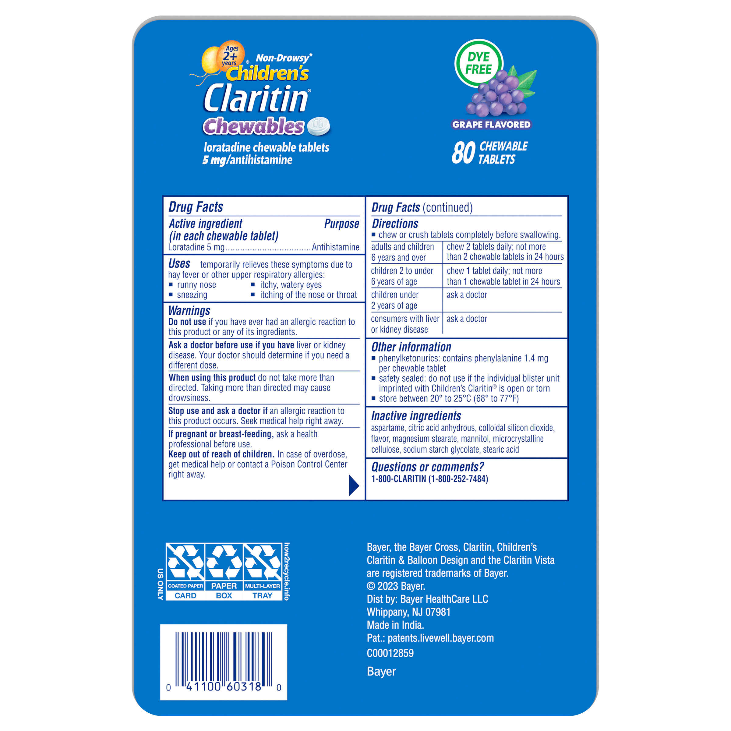 Claritin Children's Dye-Free Chewables, 80 Chewable Tablets | Costco