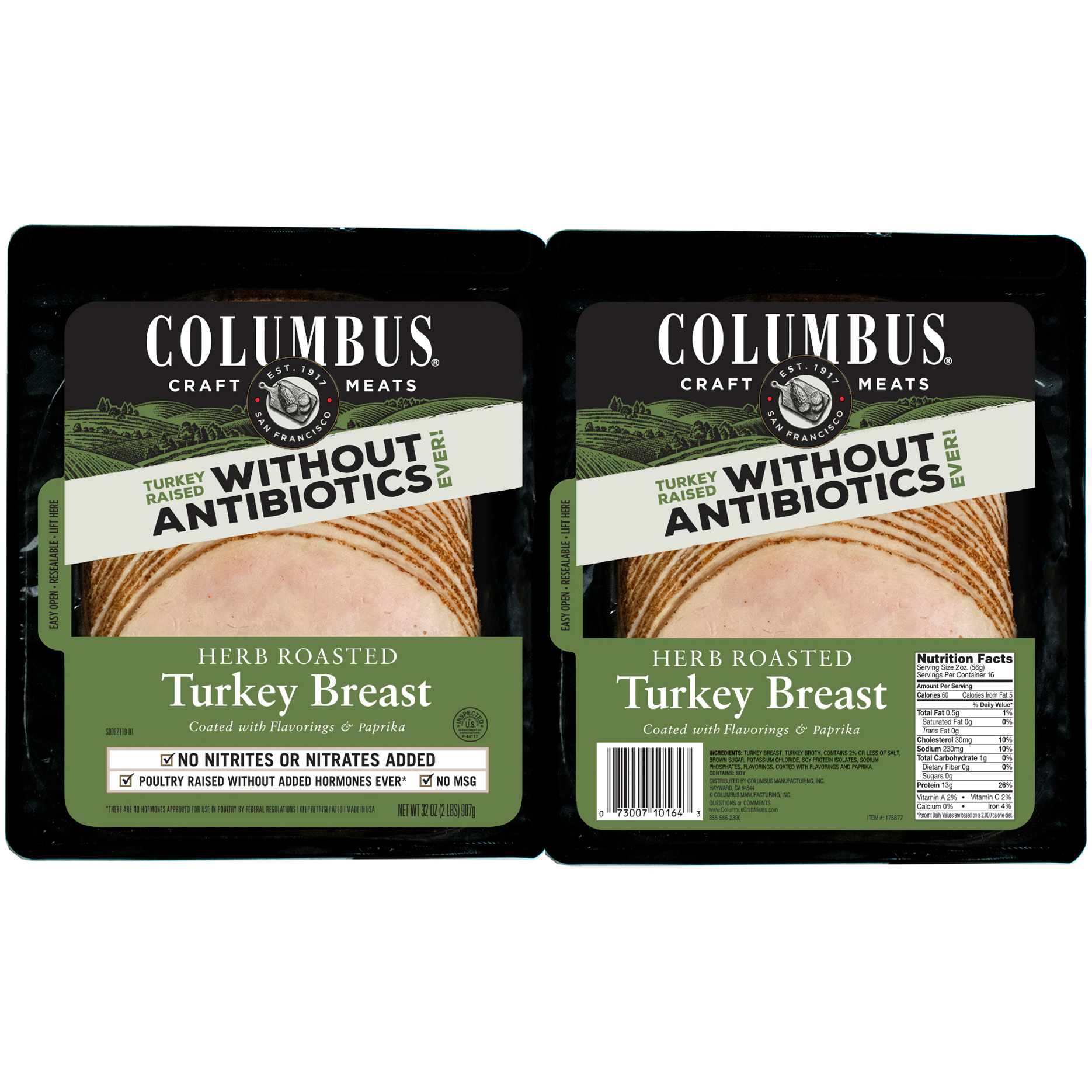 Columbus Craft Meats Herb Roasted Turkey Breast, Sliced, 1 lb, 2 ct ...