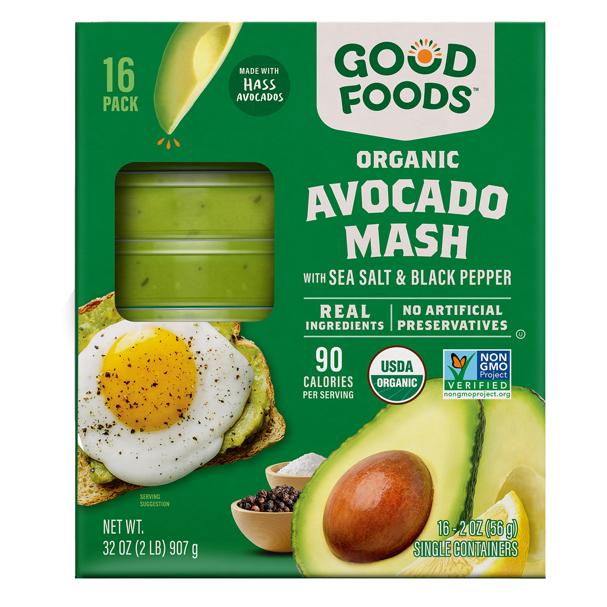 Good Foods Organic Avocado Mash, Sea Salt and Black Pepper, 2 oz, 16 ...