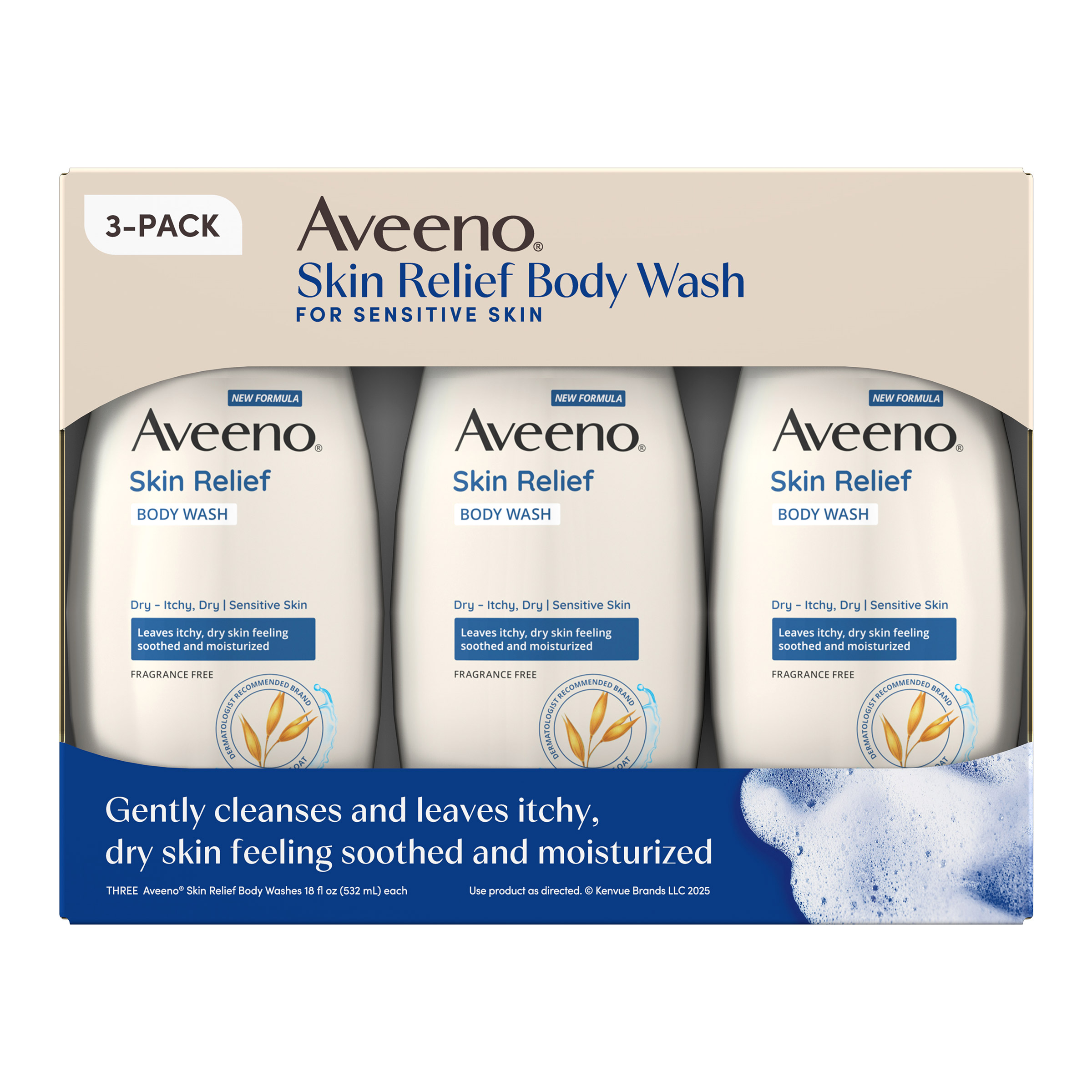 Aveeno Skin Relief Body Wash, 18 fl oz, 3-pack | Costco