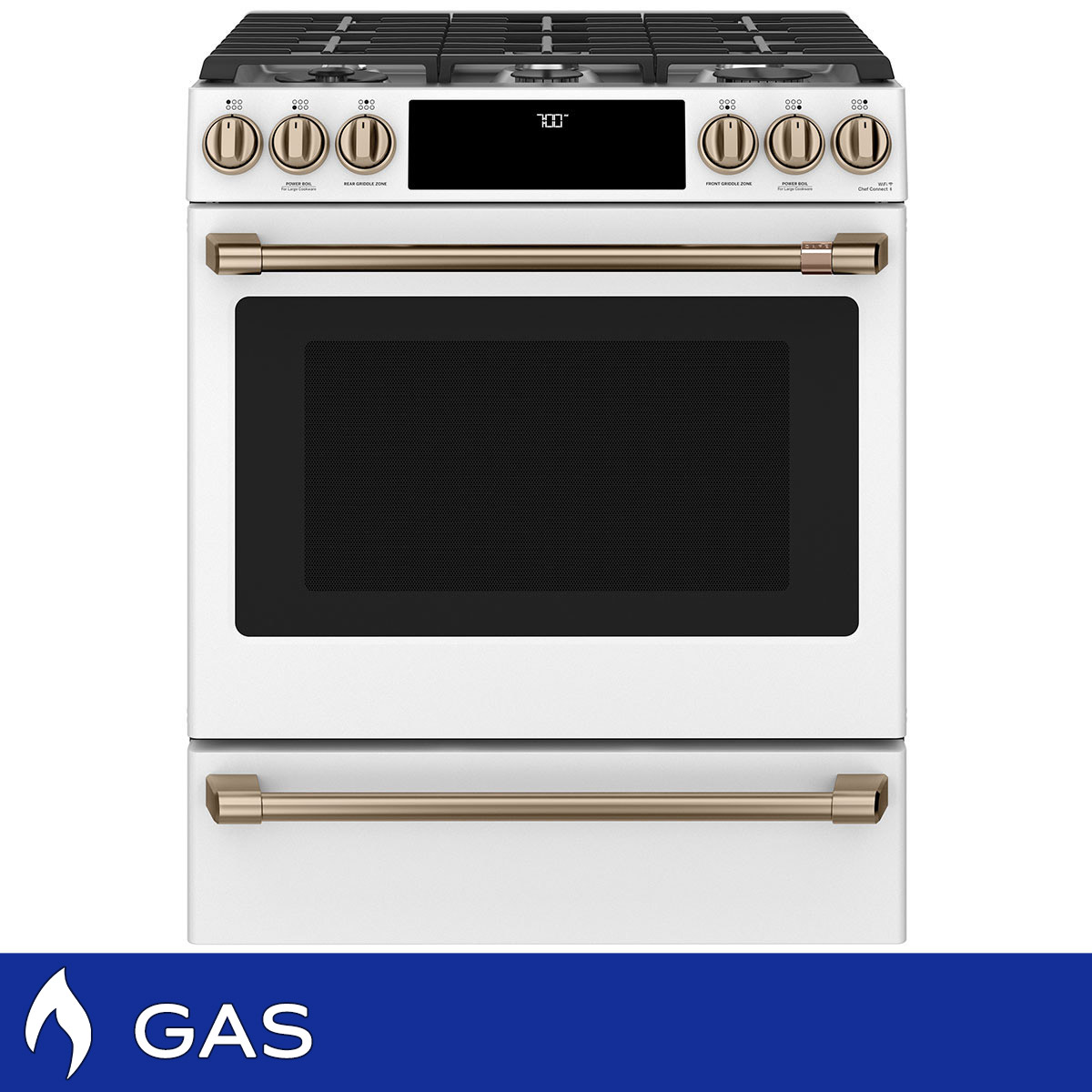 Café 30" 5.6 cu. ft. GAS Slide-in Range with Convection, No Preheat Air ...