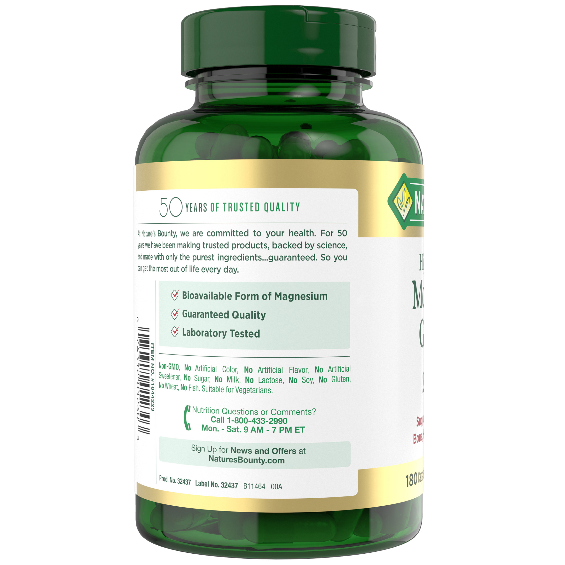 Nature's Bounty High Absorption Magnesium Glycinate, 240 mg, 180 ct ...
