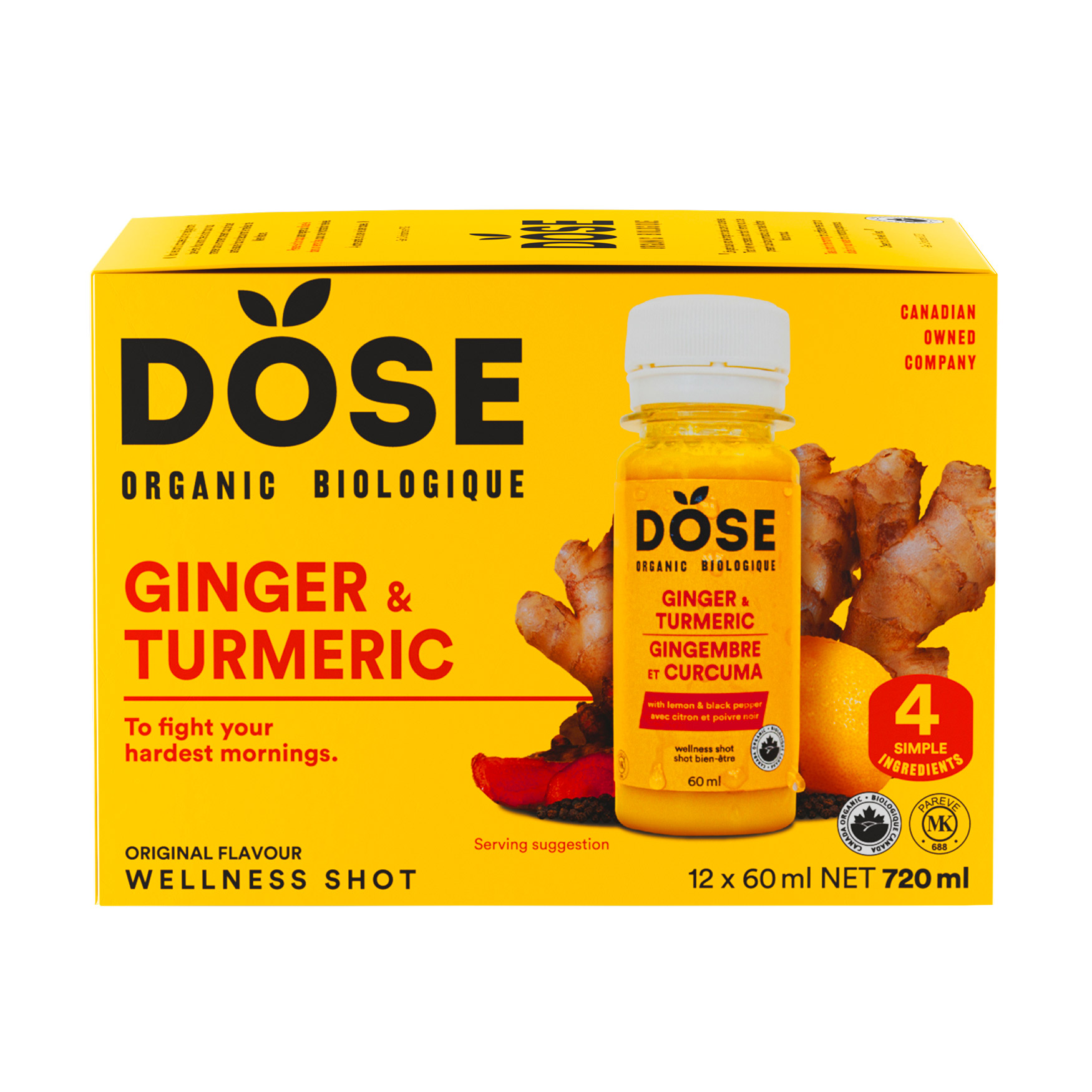 DOSE Organic Ginger & Turmeric Daily Booster Shots 60 mL (2 fl oz) × 48 ...