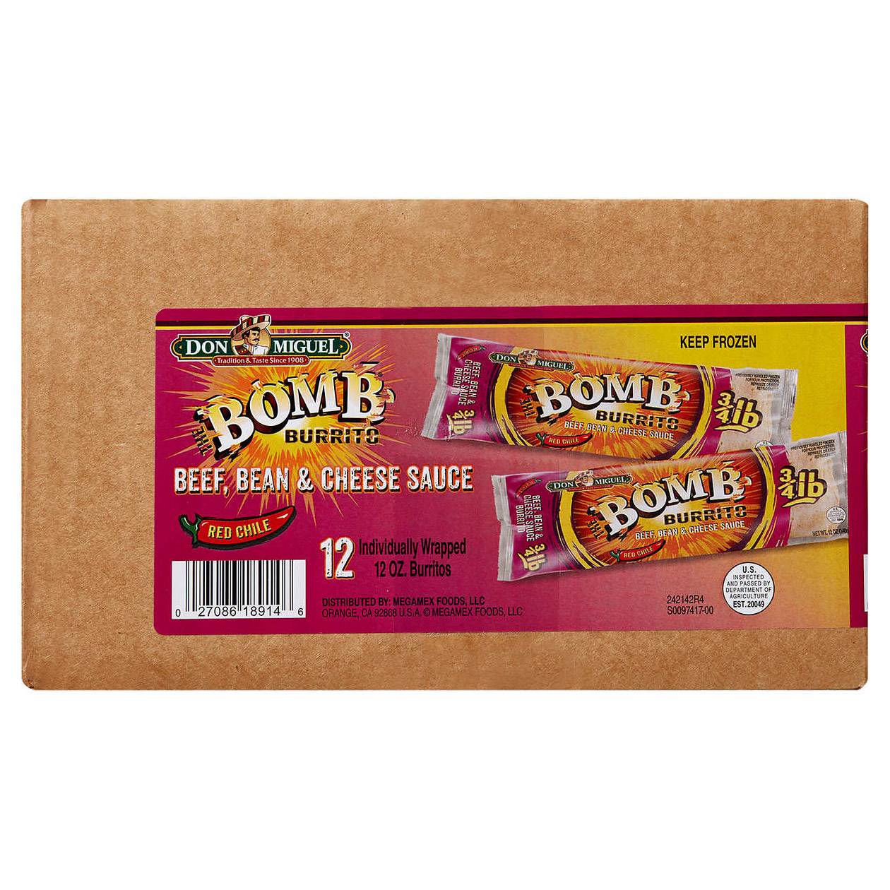 Don Miguel Beef, Bean and Cheese Bomb Burritos, 12 oz, 12-count | Costco
