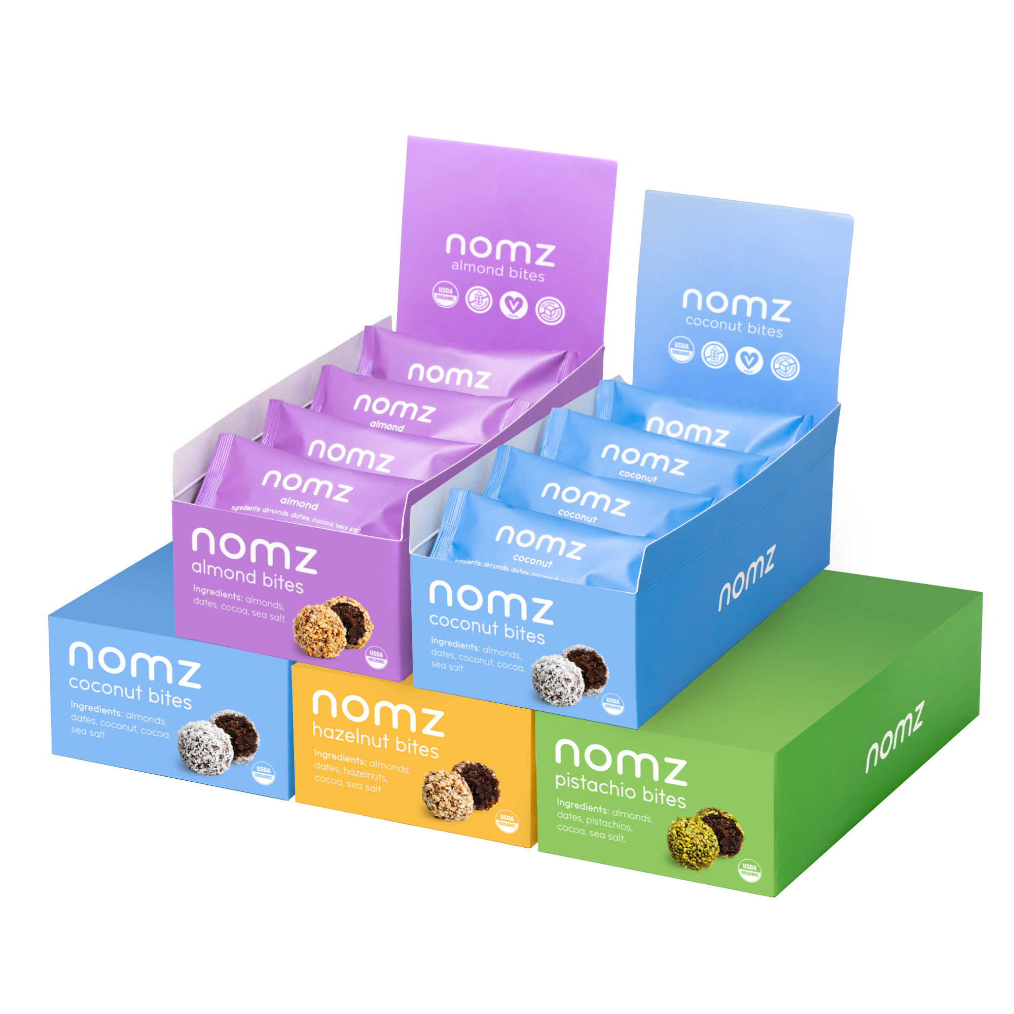 nomz Organic Bites, Assorted Flavours, 60 × 40 g | Costco