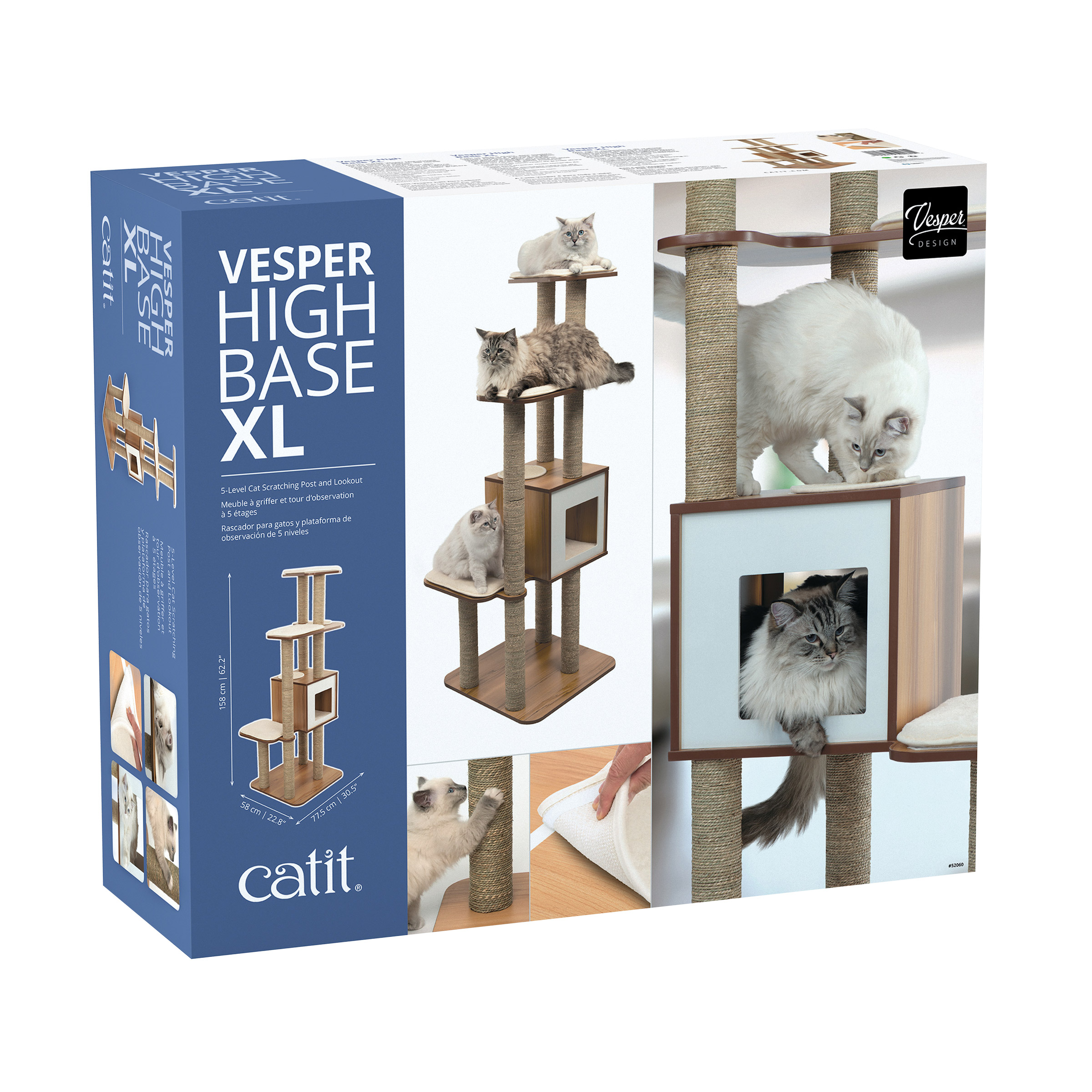 Catit Vesper High Base XL 62 inch Cat Tree, 5 Levels and 1 Condo ...