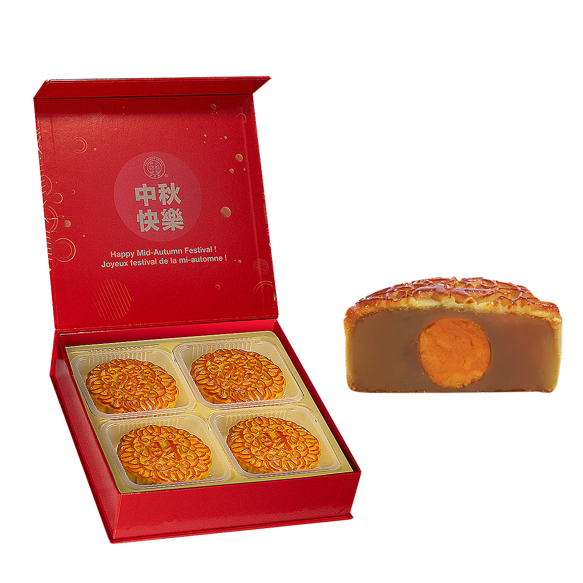 Fat Choy White Lotus Seed Paste with Single Yolk Mooncake, 3 × (4 × 160 ...