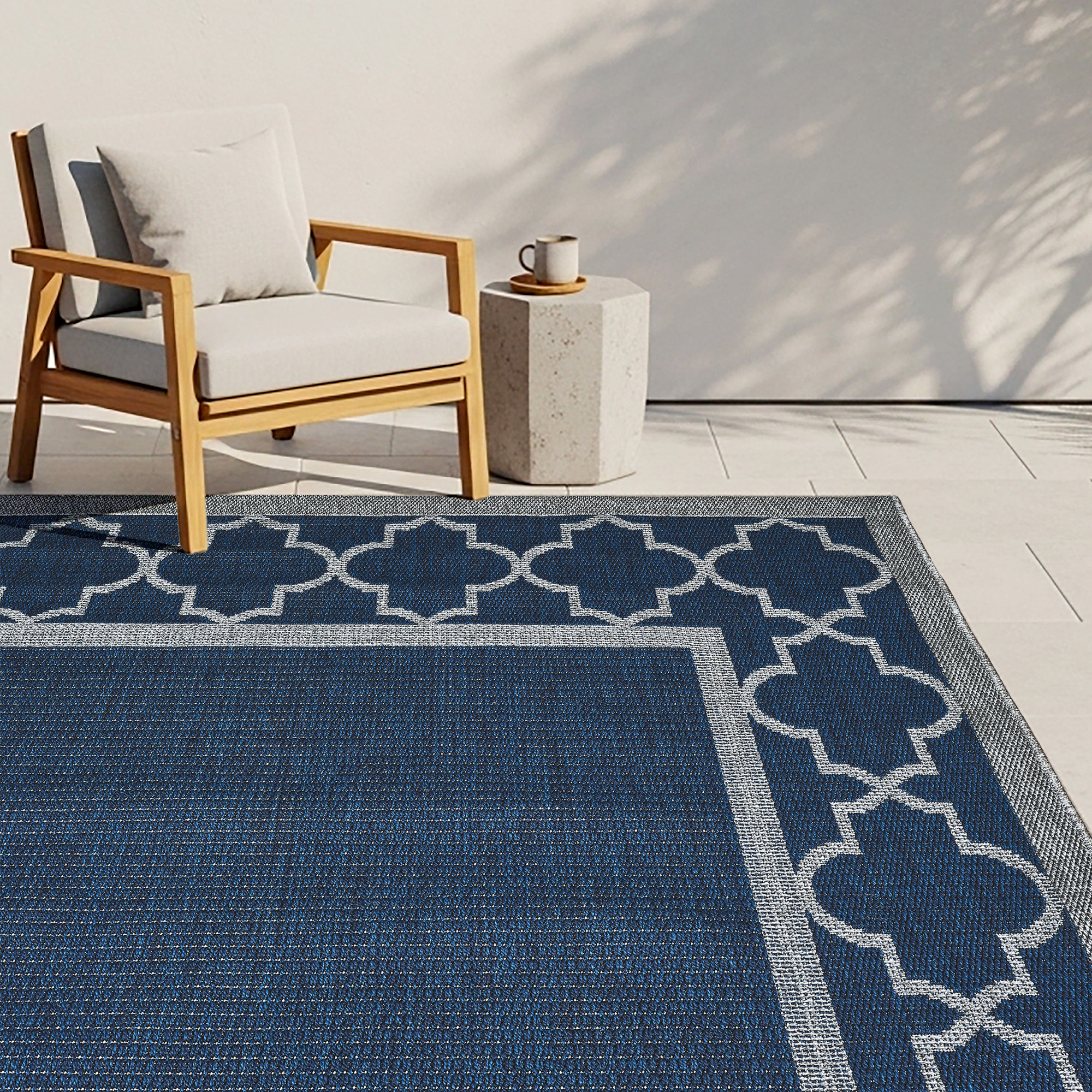 Laguna Indoor/Outdoor Area Rug, Simeon Navy Gray, 5'3 x 7' | Costco