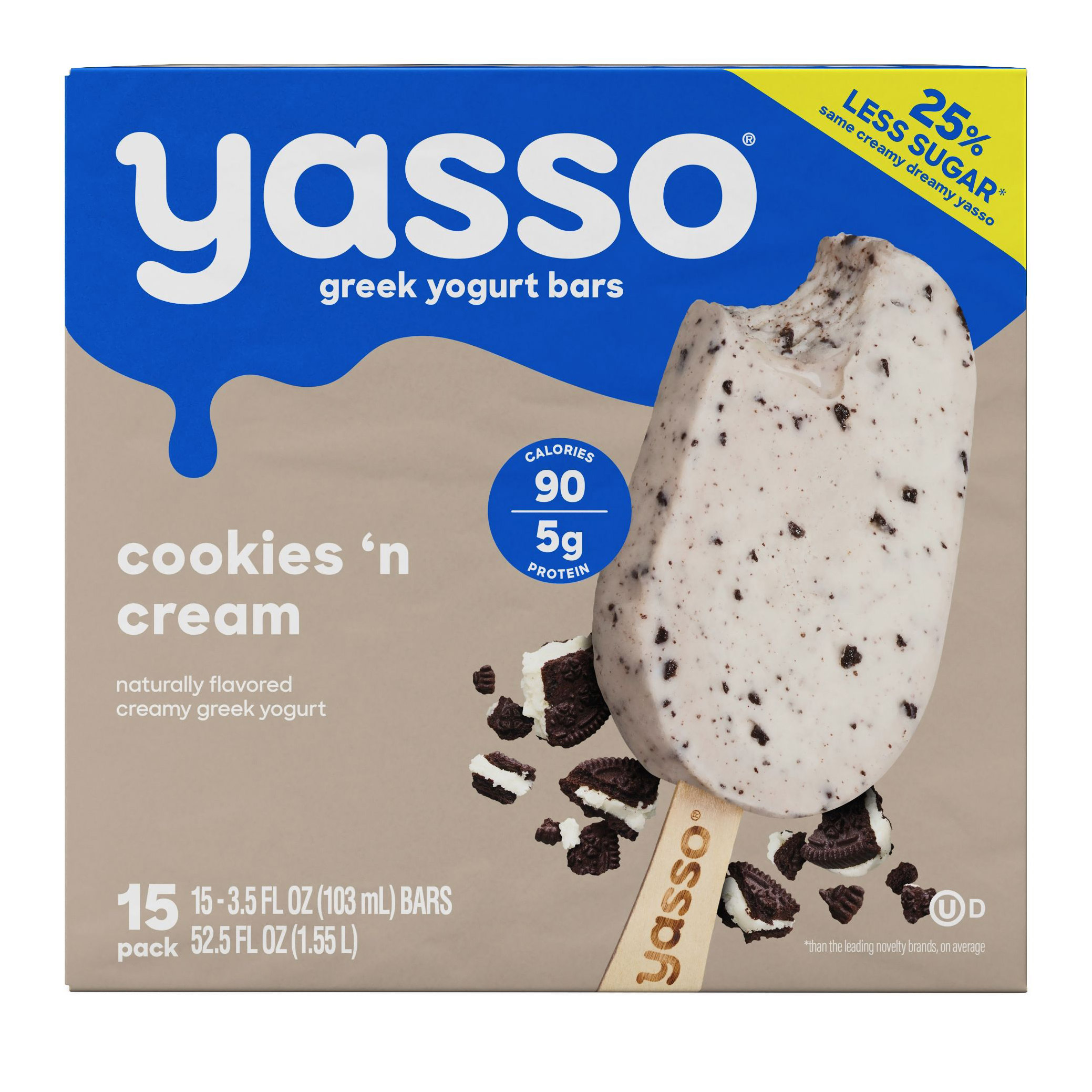 Yasso Greek Yogurt Bars Cookies n' Cream, 15-count | Costco
