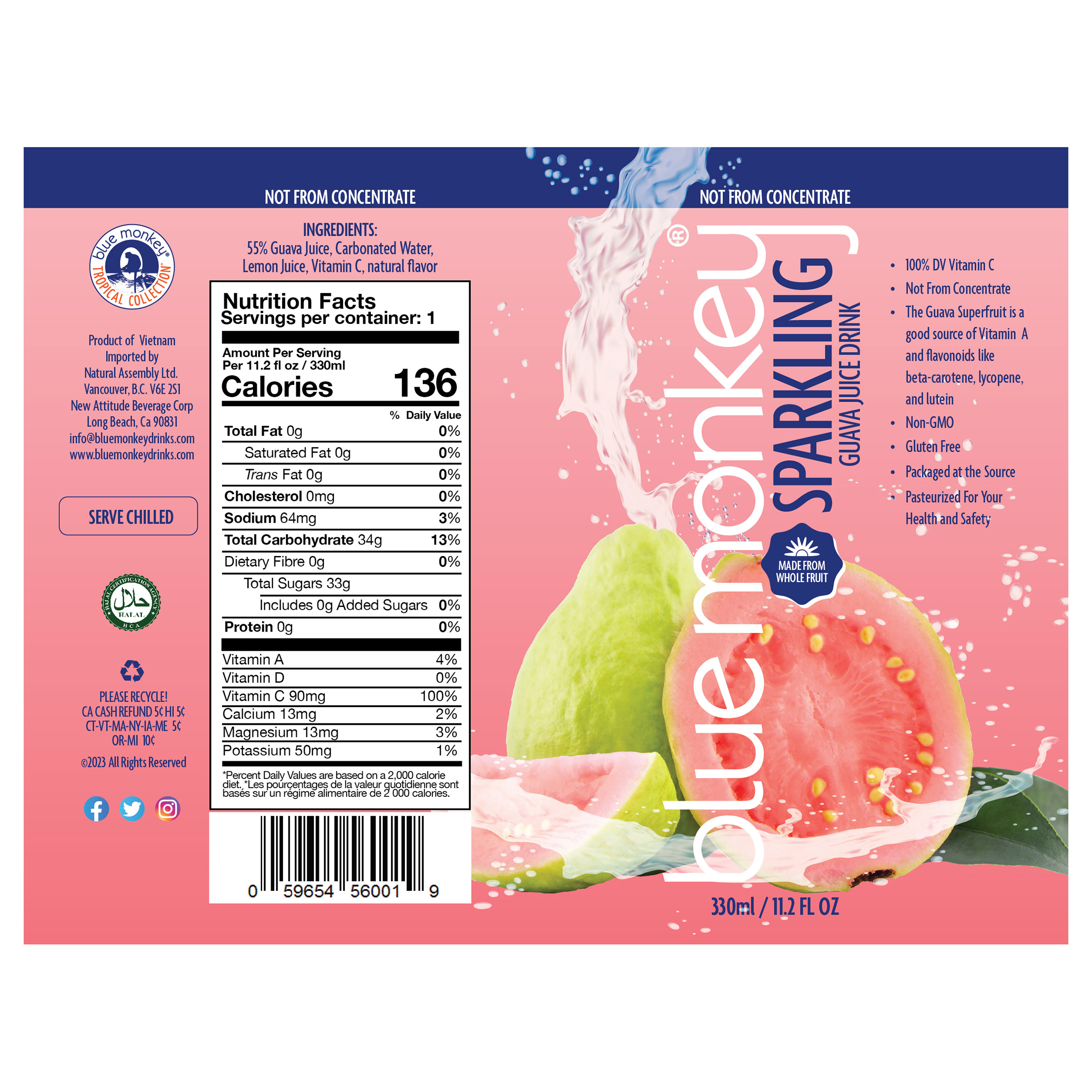 Blue Monkey Sparkling Guava Juice Drink, 11.2 oz, 15-count | Costco