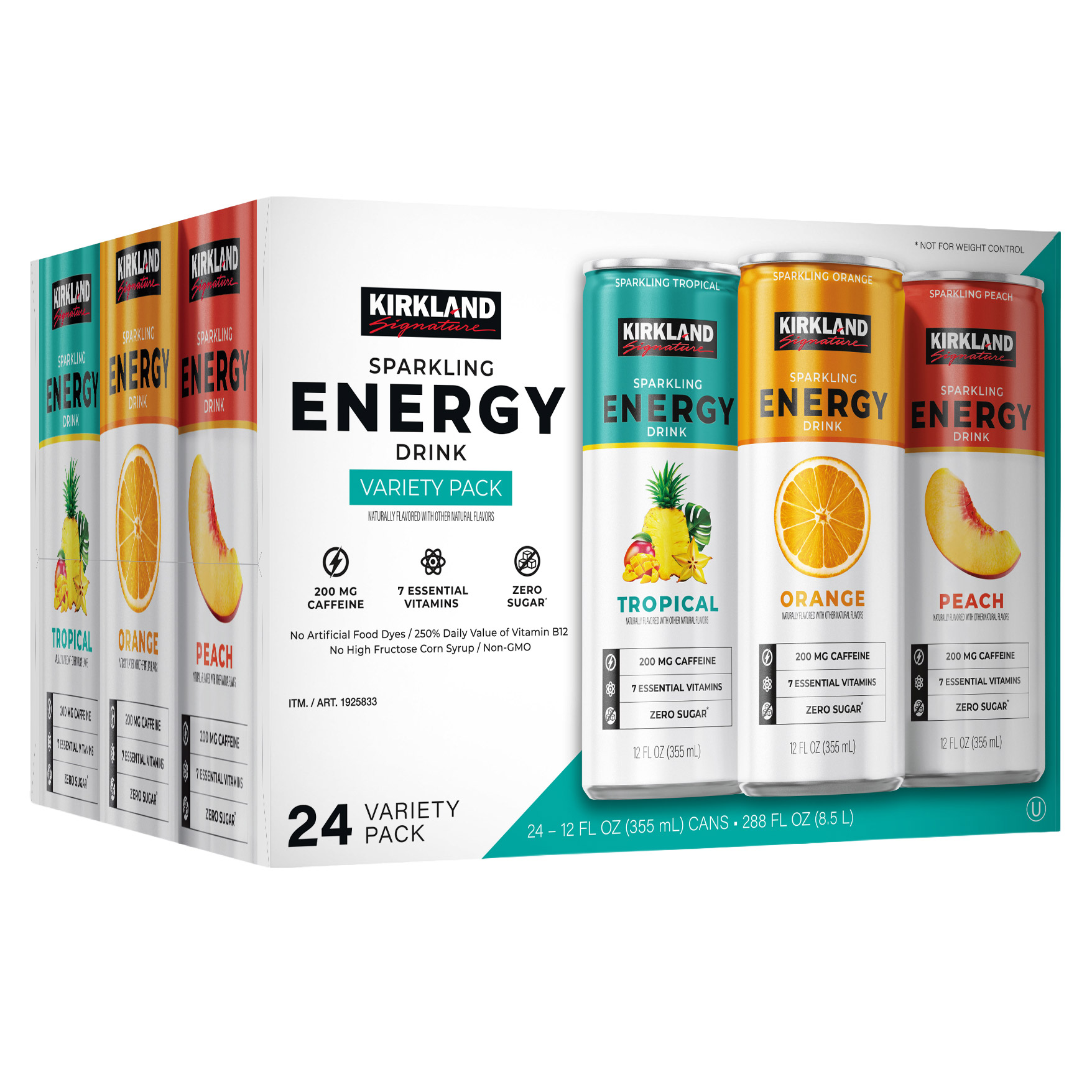 Kirkland Signature Sparkling Energy Drink, Variety Pack, 12 fl oz, 24 ...