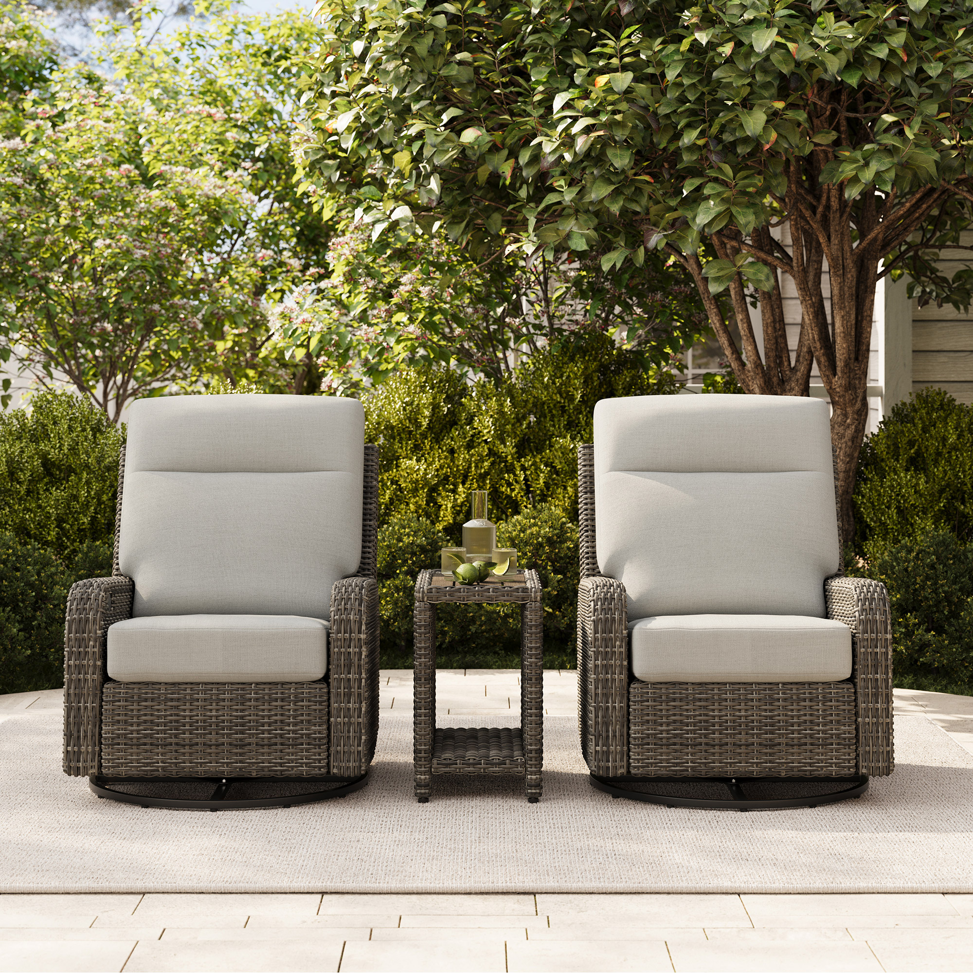 Thomasville Elko 3 Piece Outdoor Patio Swivel Glider Recliner Set Costco