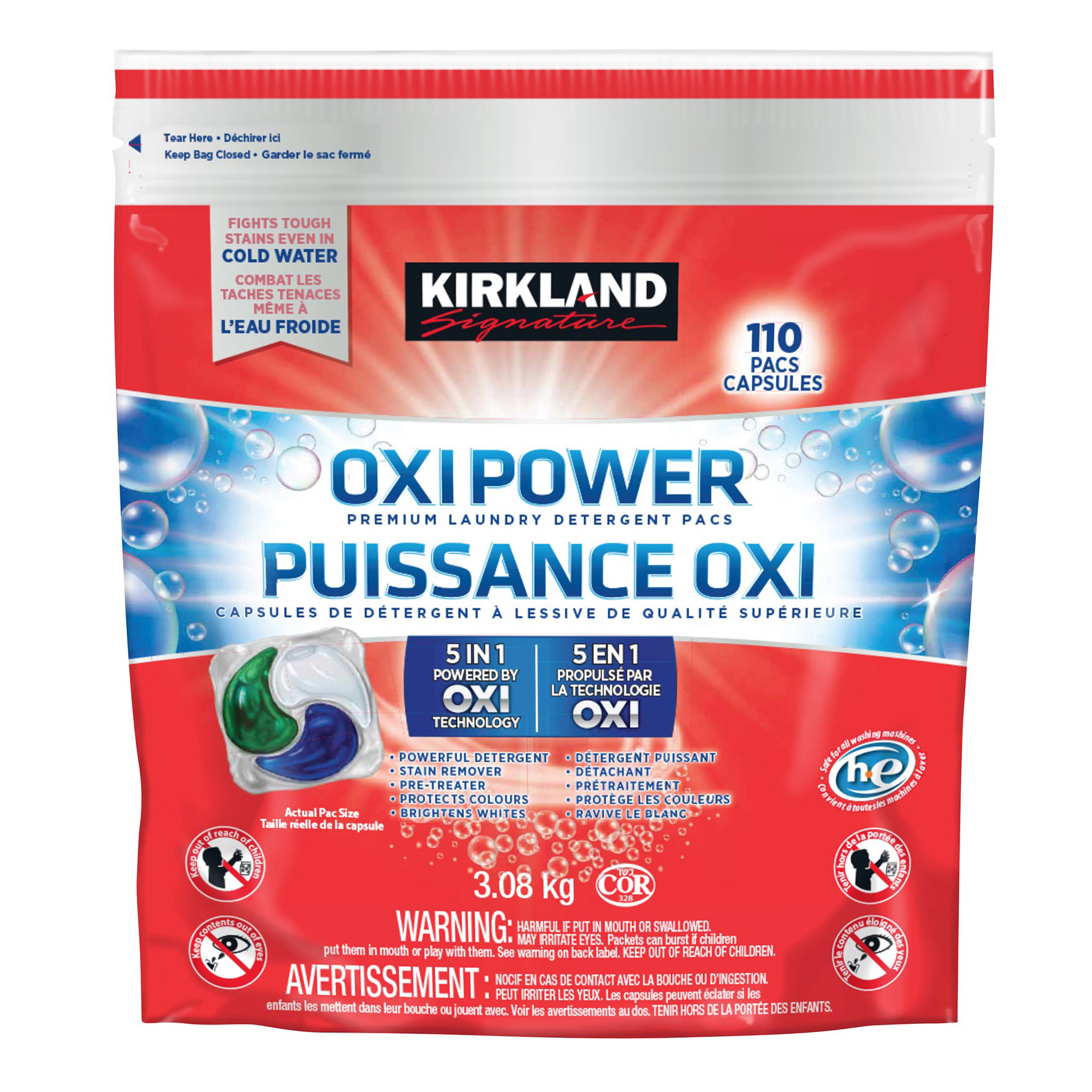Kirkland Signature Oxi Power Premium Laundry Detergent Pacs, 110-count ...