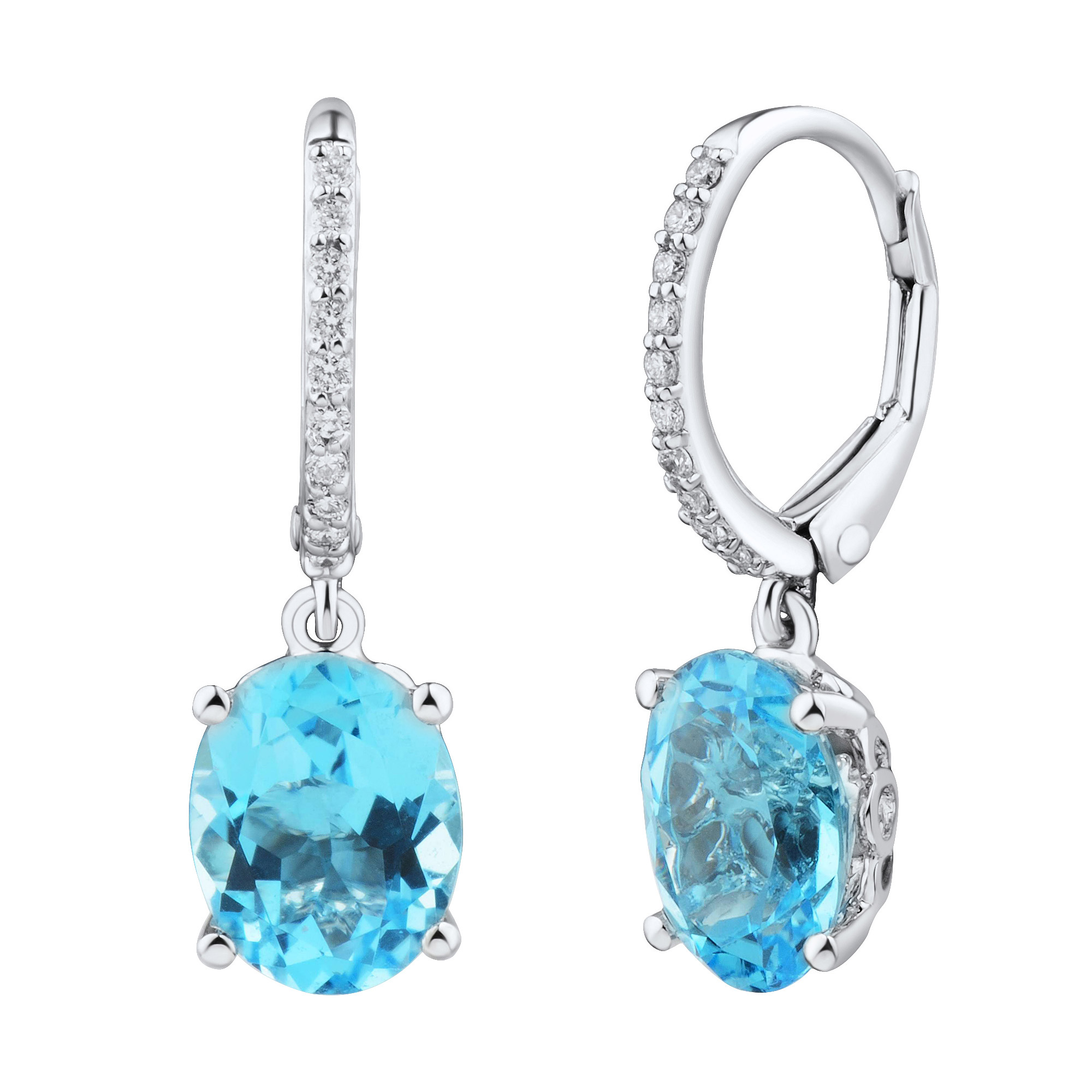 Oval Cut Swiss Blue Topaz and Diamond Drop Earrings (0.10 ctw) | Costco