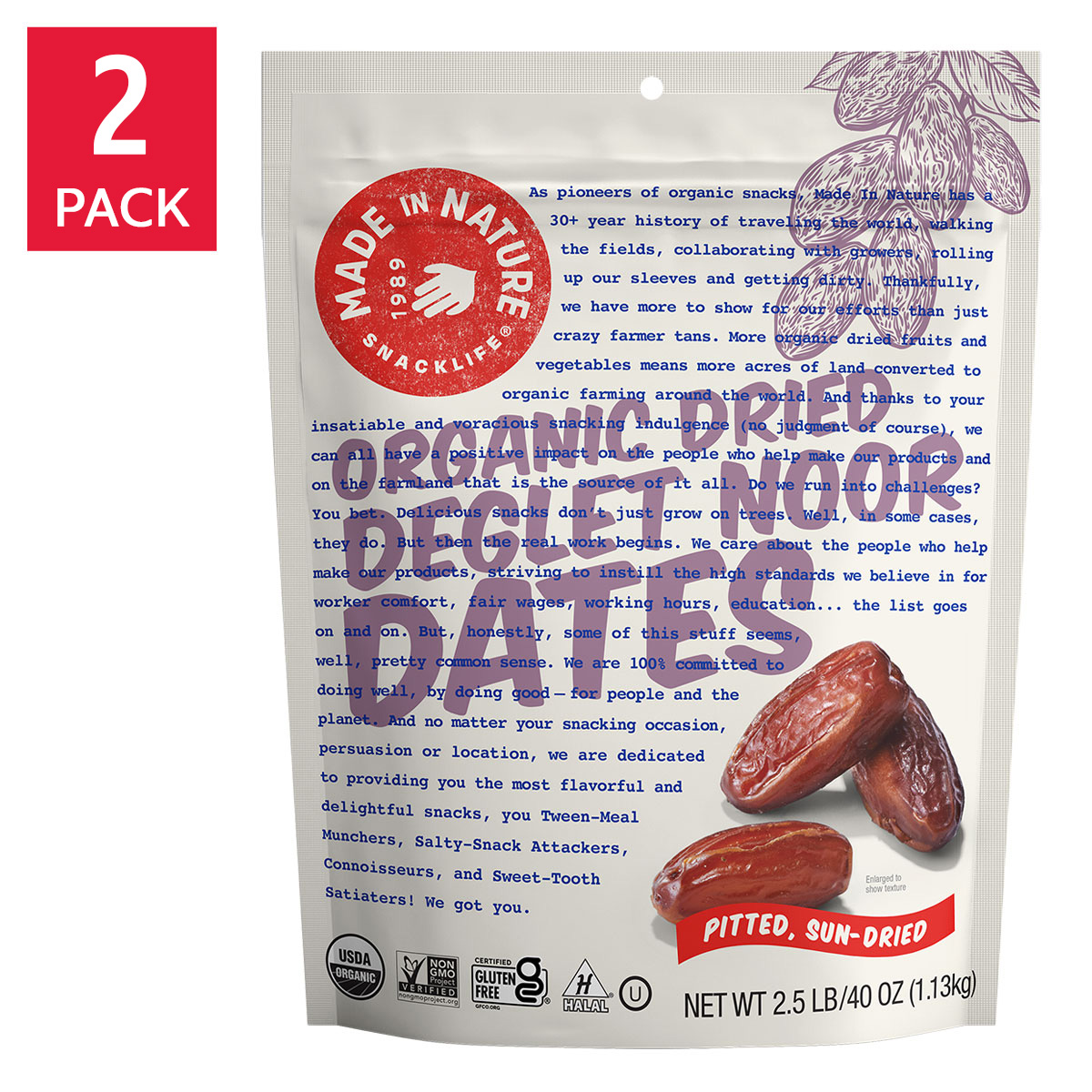 Made in Nature USDA Organic Dates 40 oz, 2-pack | Costco