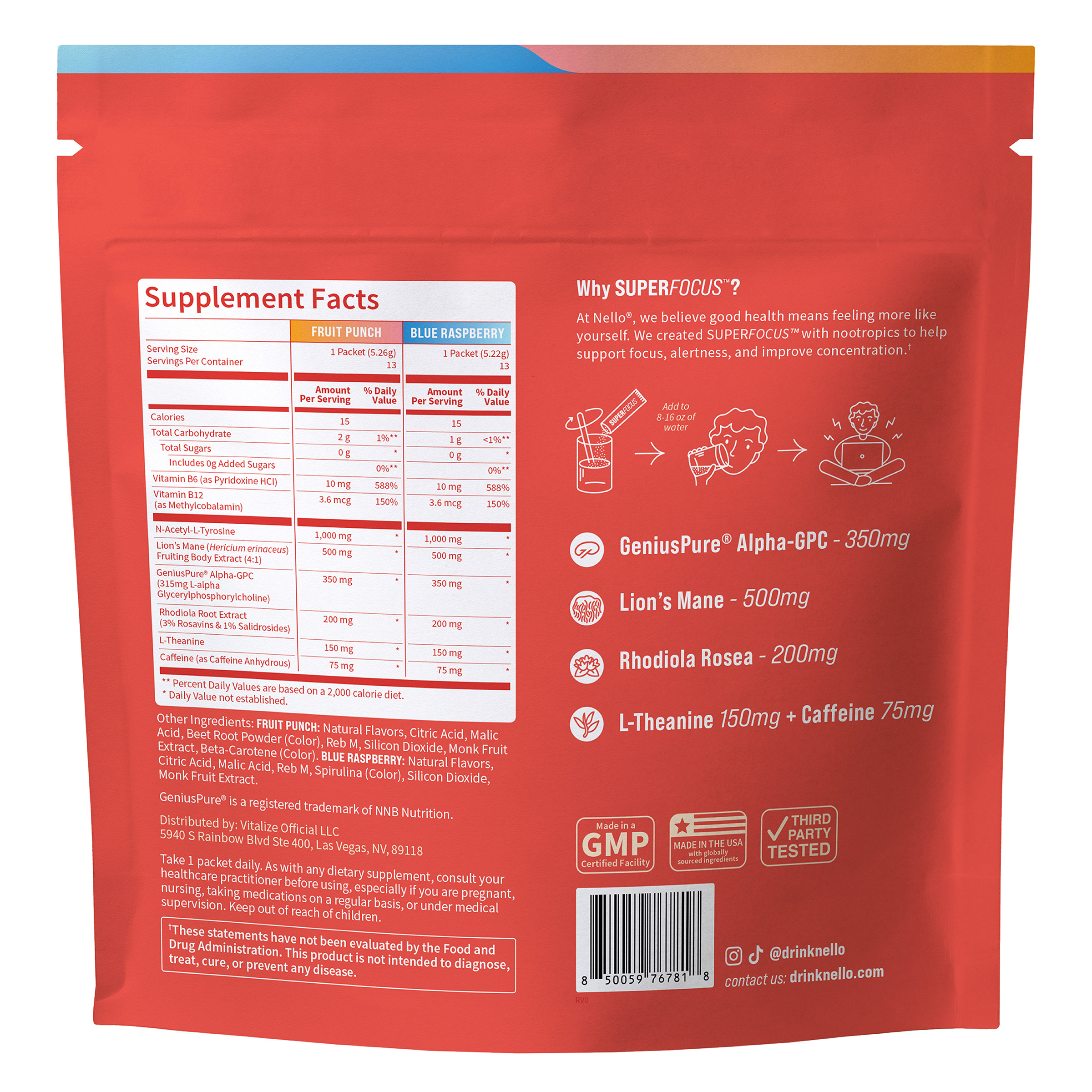 Nello Superfocus Drink Mix, 26-ct, Variety Pack | Costco