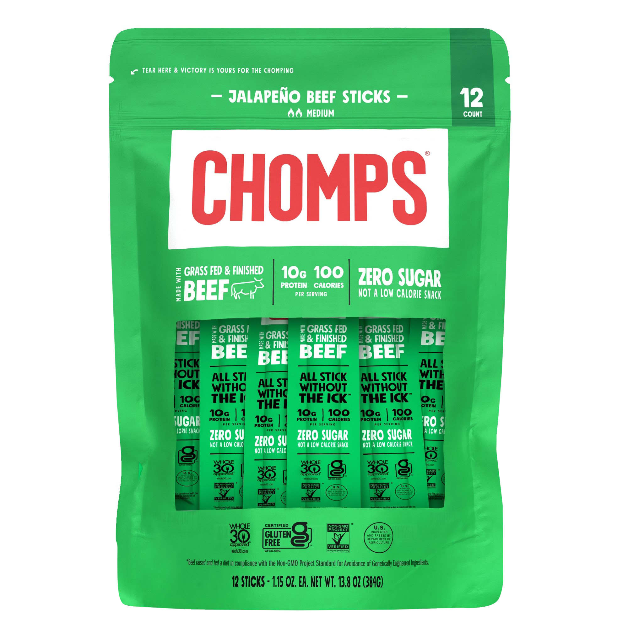 Chomps Jalapeno Grass Fed Beef Sticks, 12-count | Costco