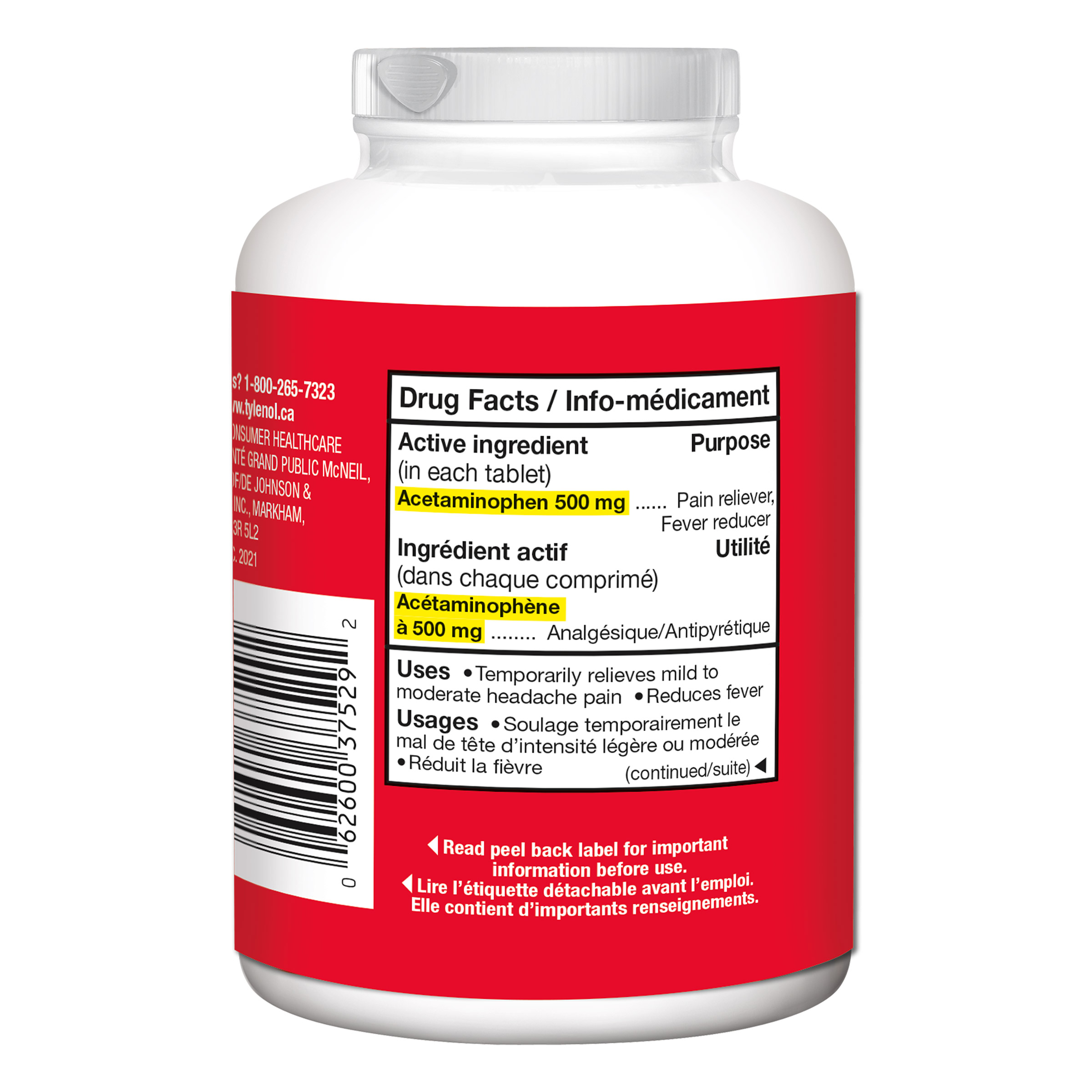 Tylenol Extra Strength Acetaminophen 500 mg, 390 caplets | Costco