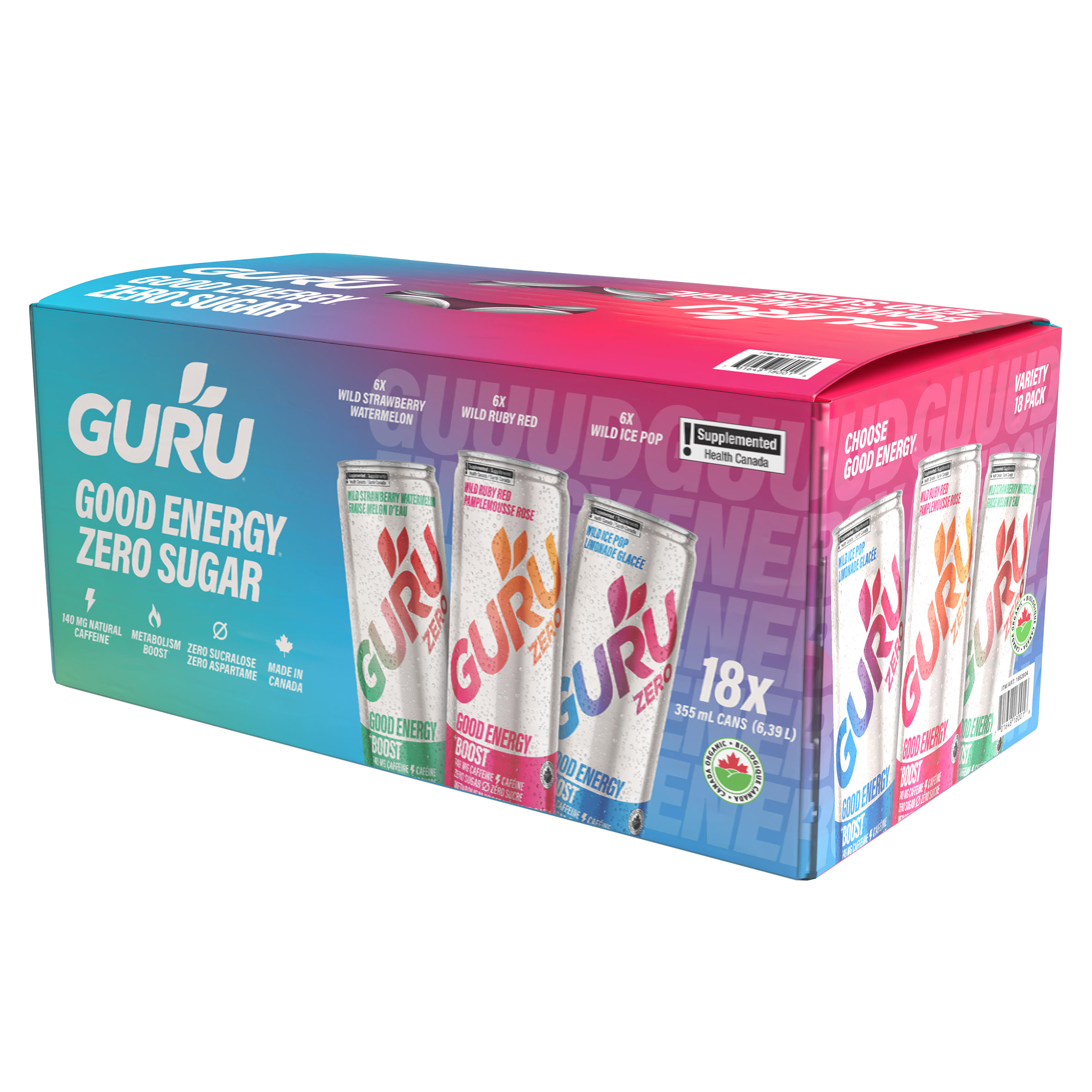 GURU Zero Sugar Organic Energy Drink, 355 mL 18-pack | Costco