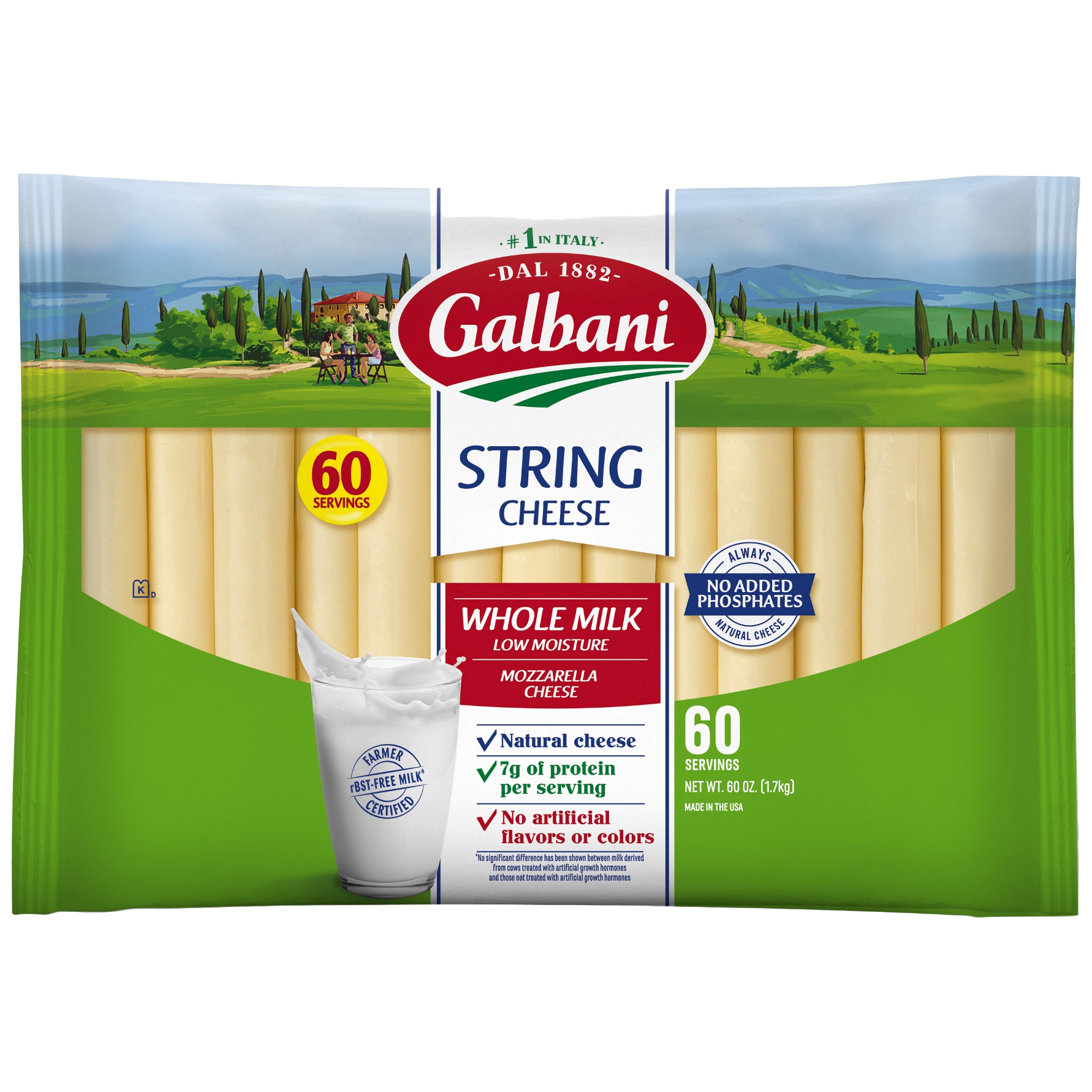 Galbani Whole Milk Mozzarella String Cheese, 1 oz, 60 ct | Costco