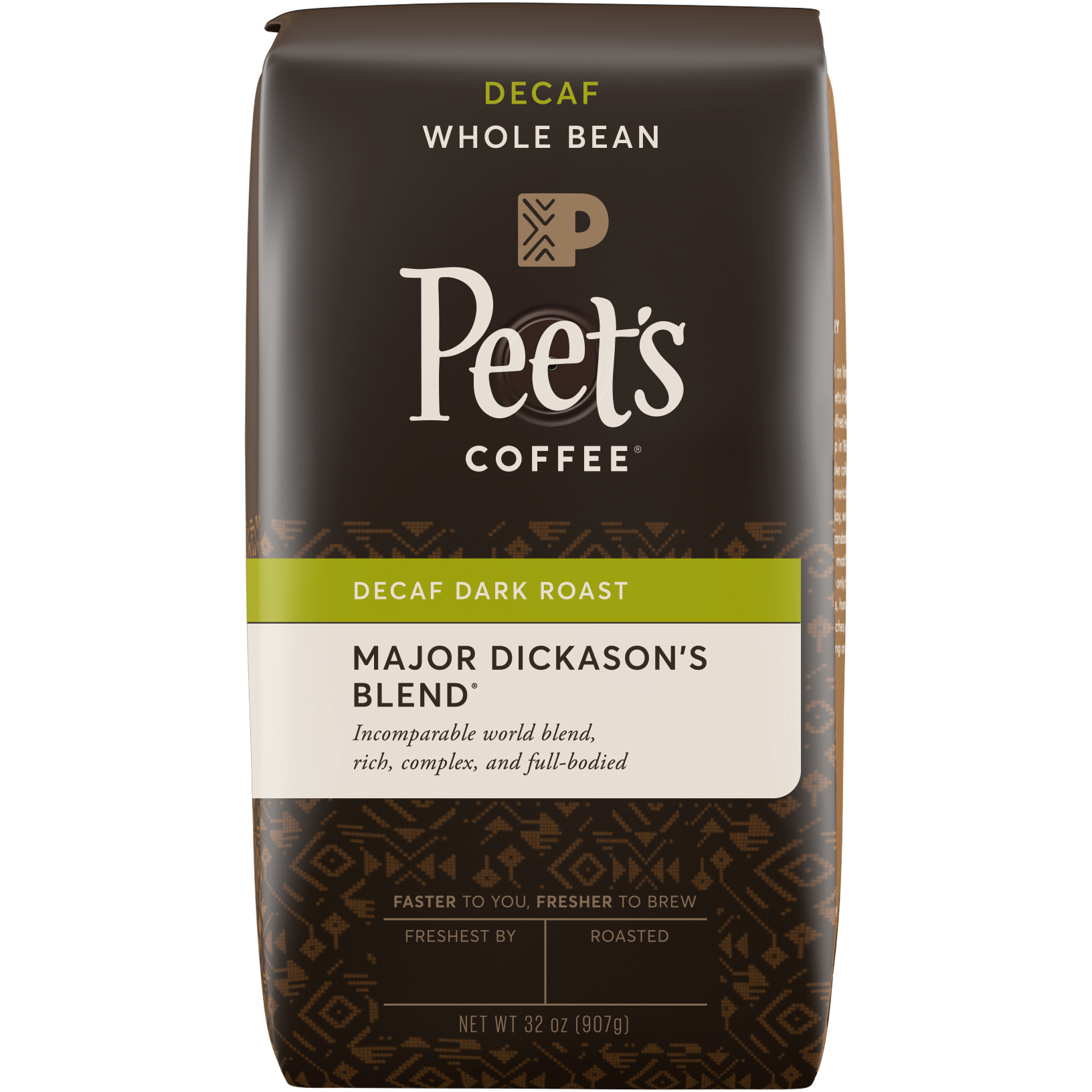 Peet's Coffee Decaf Major Dickason's Blend Whole Bean Coffee, Dark ...