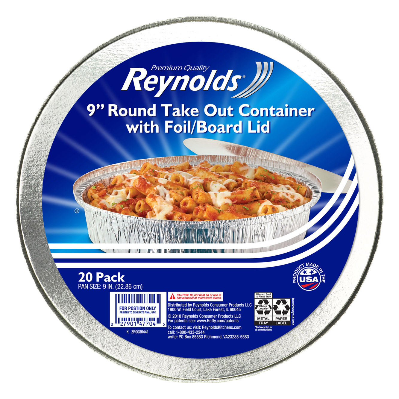 Reynolds Round Take Out Container with Foil/Board Lid, 9", 20 ct | Costco