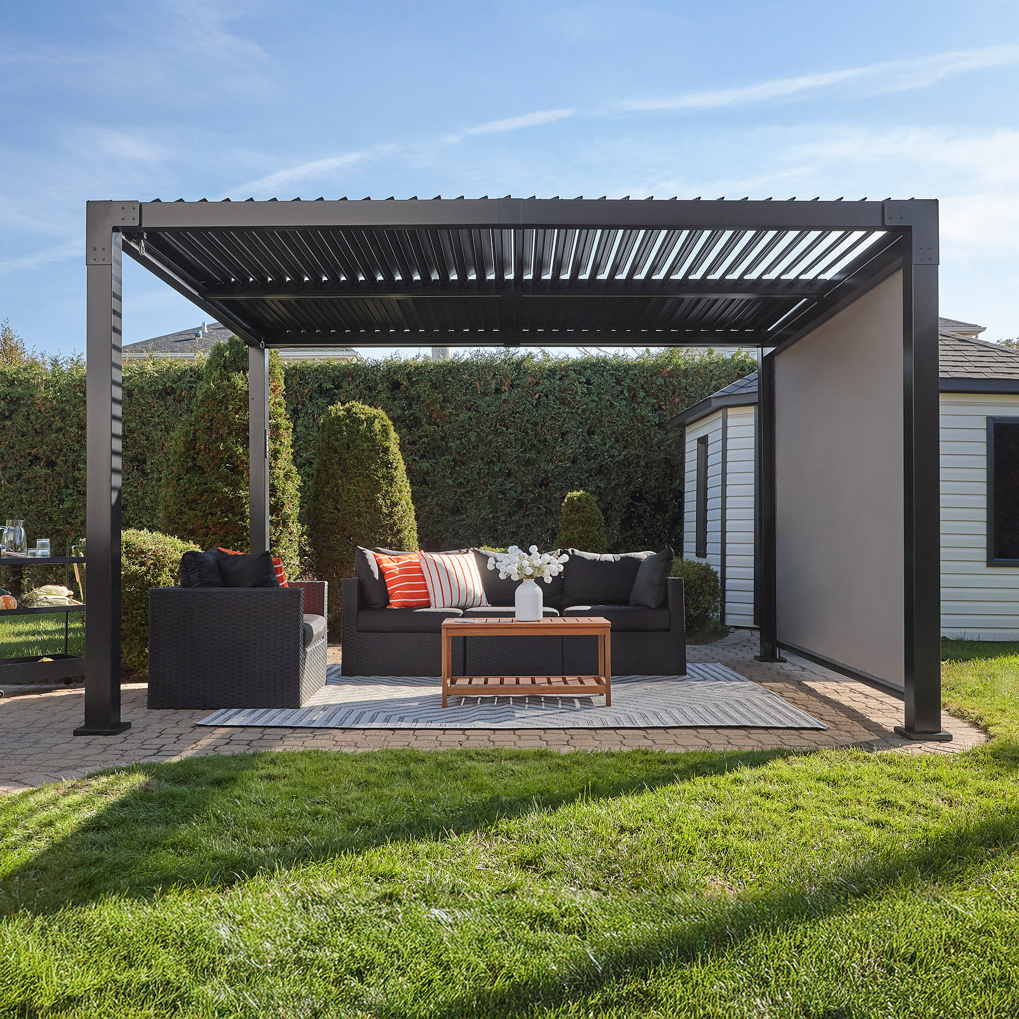 Sojag Austa Pergola 10 ft. x 13 ft. with LEDs and Privacy Screen | Costco
