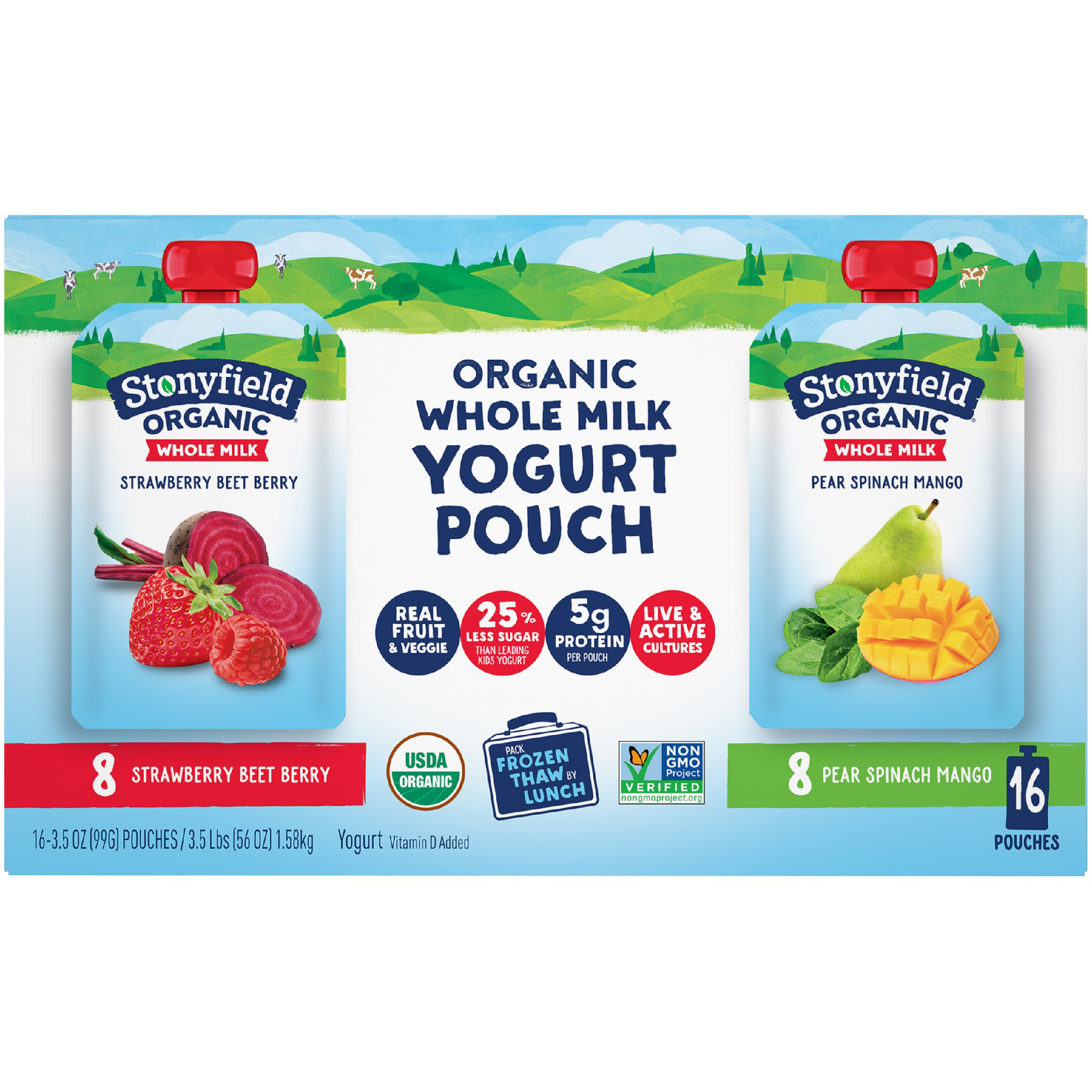 Stonyfield Whole Milk Yogurt Pouch, Variety Pack, 3.5 oz, 16 ct | Costco