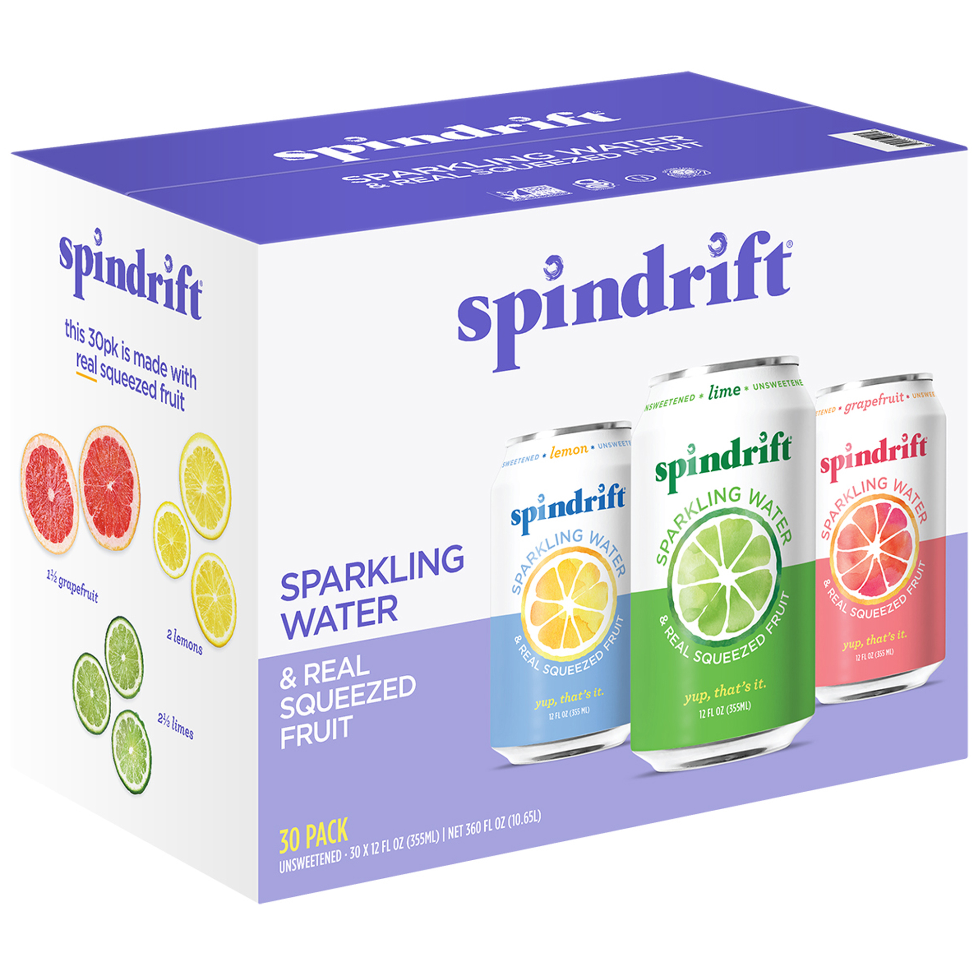 Spindrift Sparkling Water, Variety Pack, 12 fl oz, 30 ct | Costco